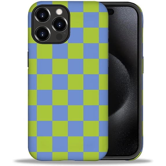 Compatible with iPhone 16 Pro Max Case, Checkerboard-Green Blue 2 in 1 ...