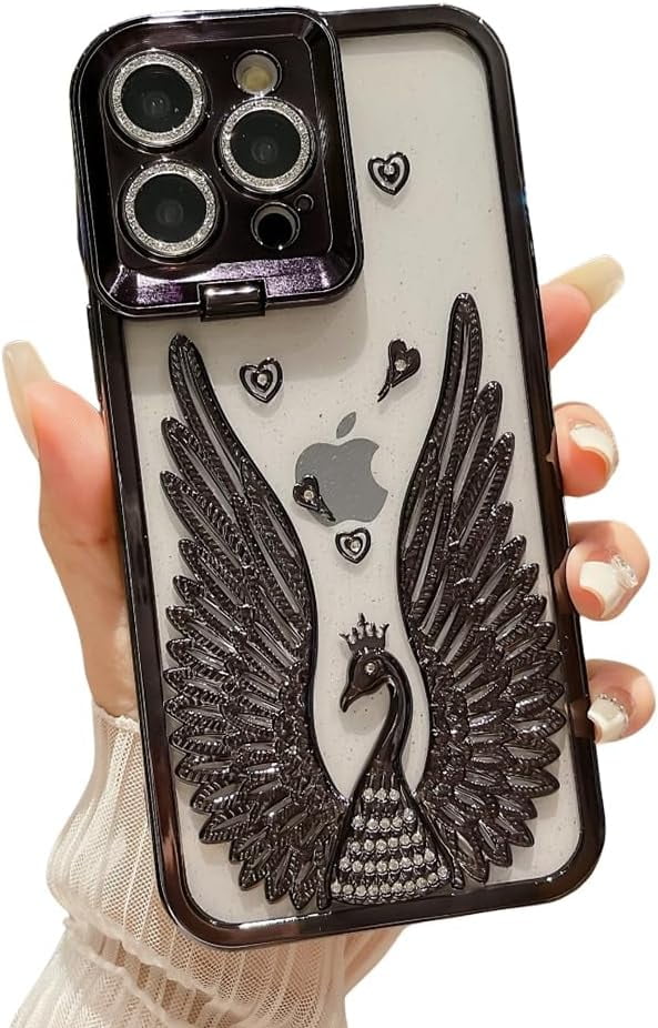 Compatible with iPhone Case,Electro Plated Frame Swan Wings,Glitter ...