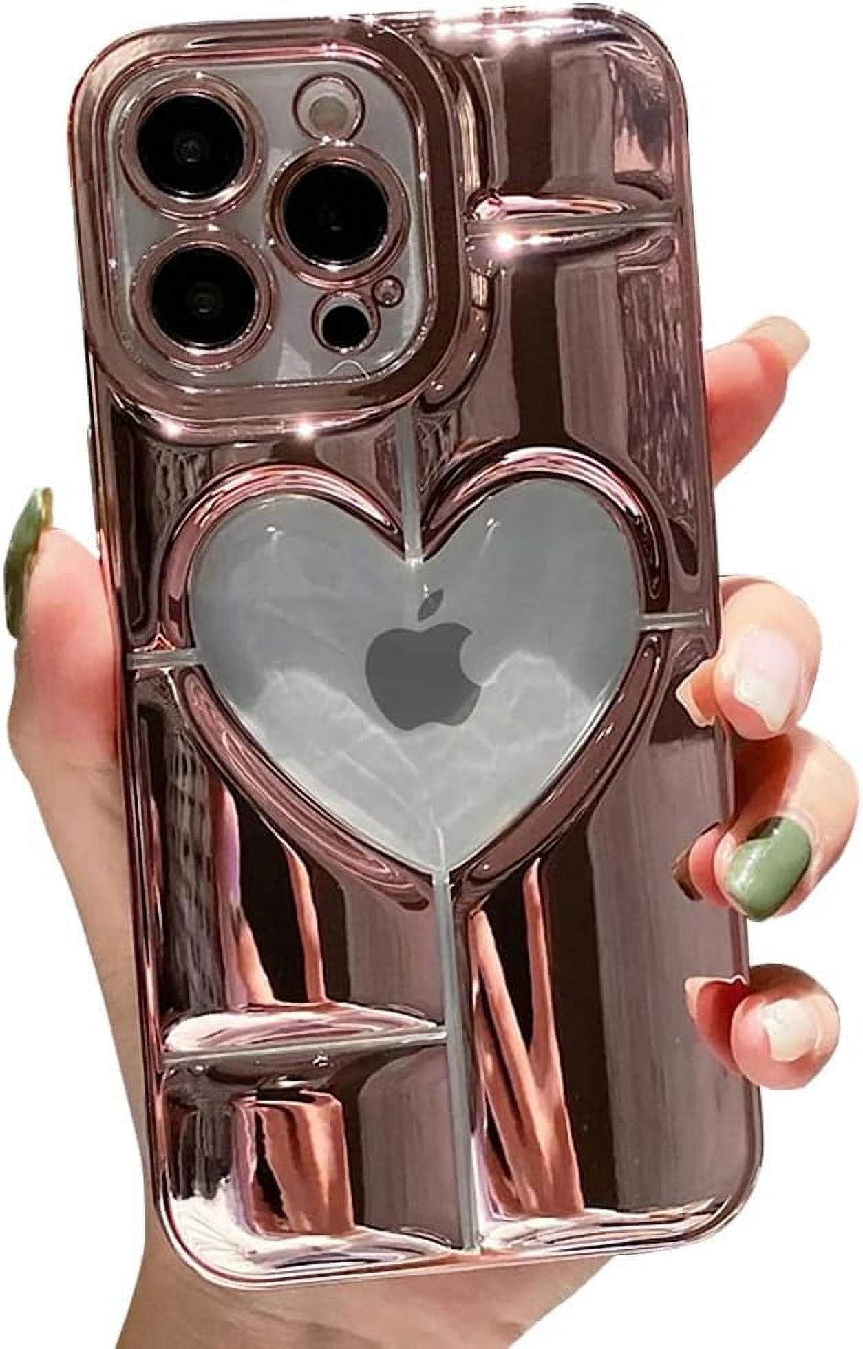 Compatible with iPhone Case,Luxury Electroplated Heart Shpae Hollow ...