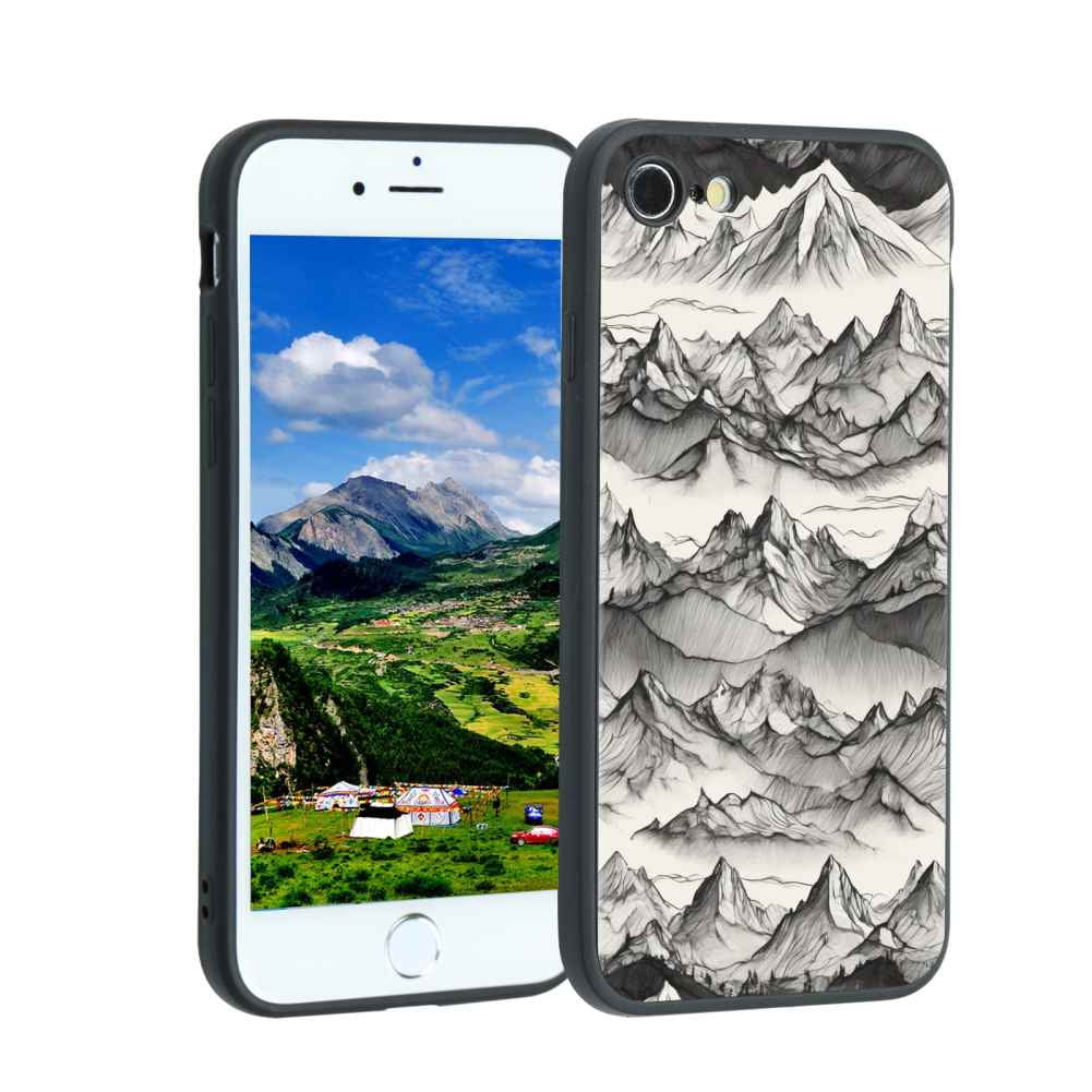 Compatible with iPhone SE 2020 Phone Case, Hand-drawn-mountain-peaks-2 ...