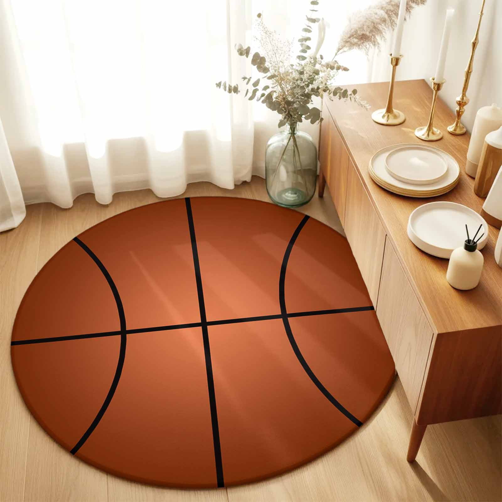Competitive Basketball Court Round Rug 3ft Sports Texture Washable Area ...