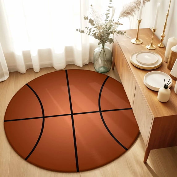 Competitive Basketball Court Round Rug 3ft Sports Texture Washable Area ...