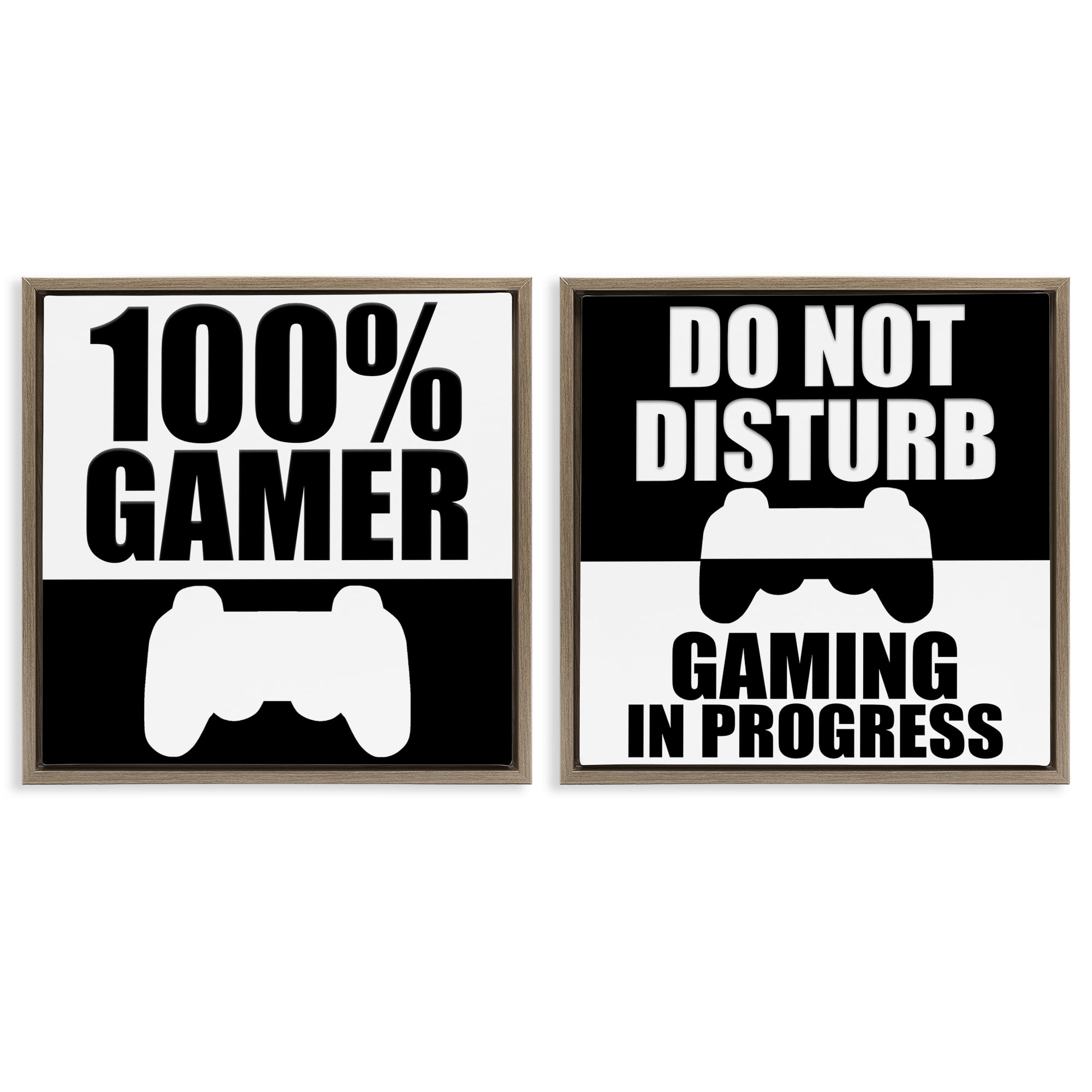 Competitive Gamer Black & White 2 Piece Brown Framed Floater Canvas Set ...