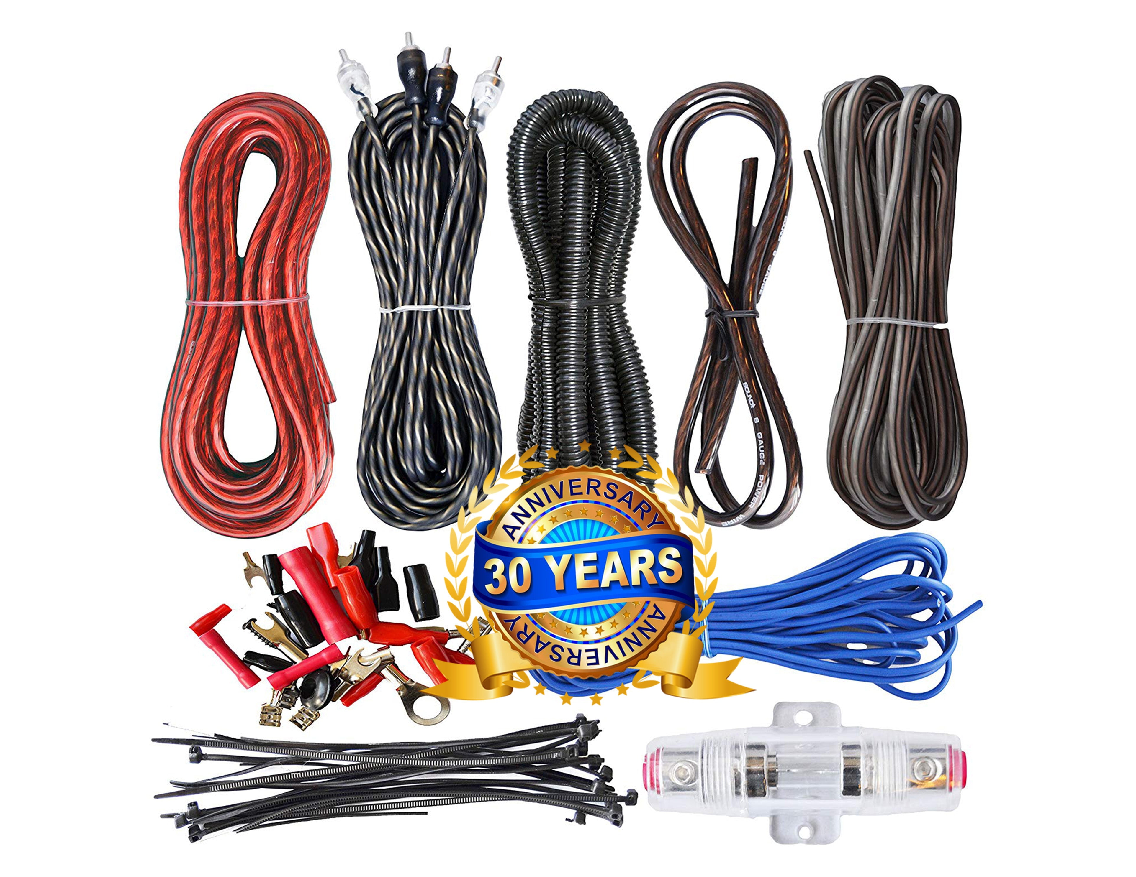 Absolute USA 1500W 8 Gauge Car Amplifier Installation Wiring Kit, Amp ...
