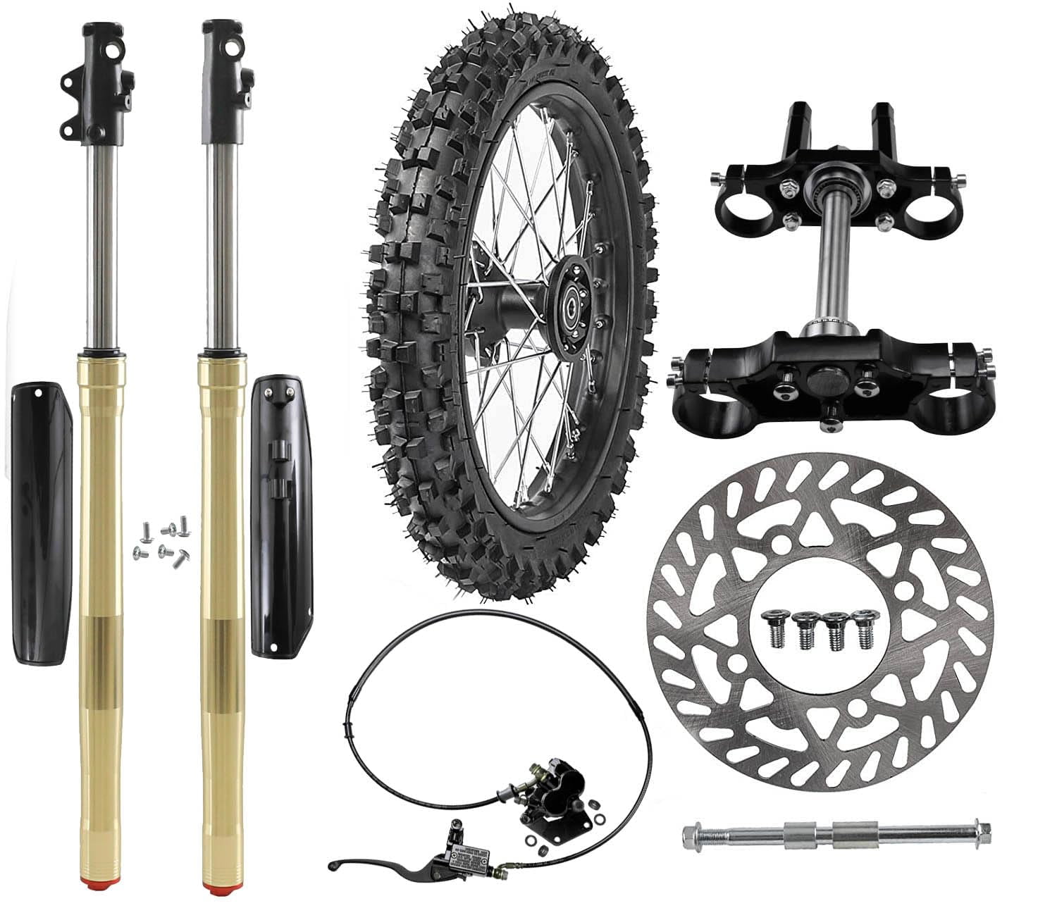 Complete 19" Front Wheel Disc Brake Kit Front End, 70/100-19 Wheel Tire and Rim, Tube, 31" Front ...