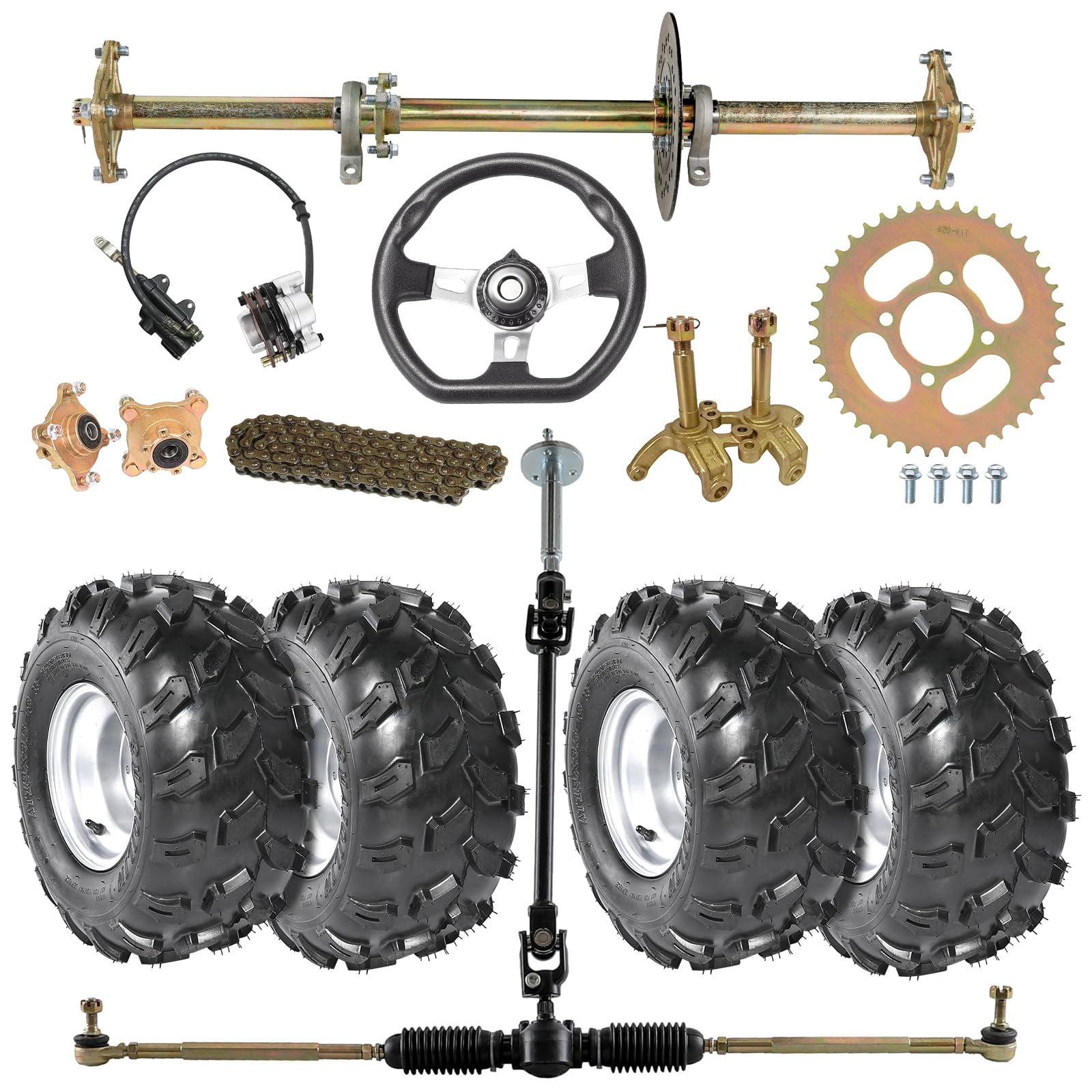 Complete 32-Inch Rear Axle Kit, DIY Go-Kart Live Axle for ATVs, Quads ...