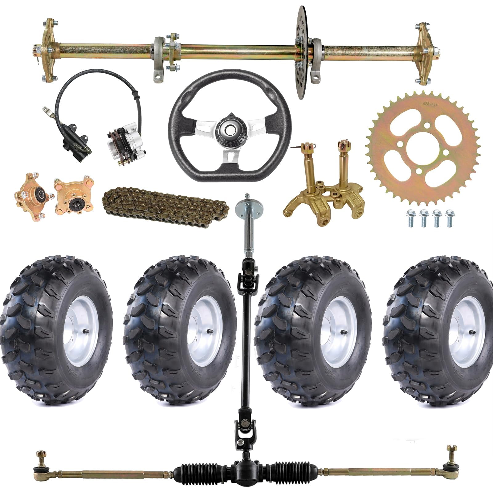 Complete 32-Inch Rear Axle Kit, DIY Go-Kart Live Axle for ATVs, Quads, Buggies, Go Karts, and ...