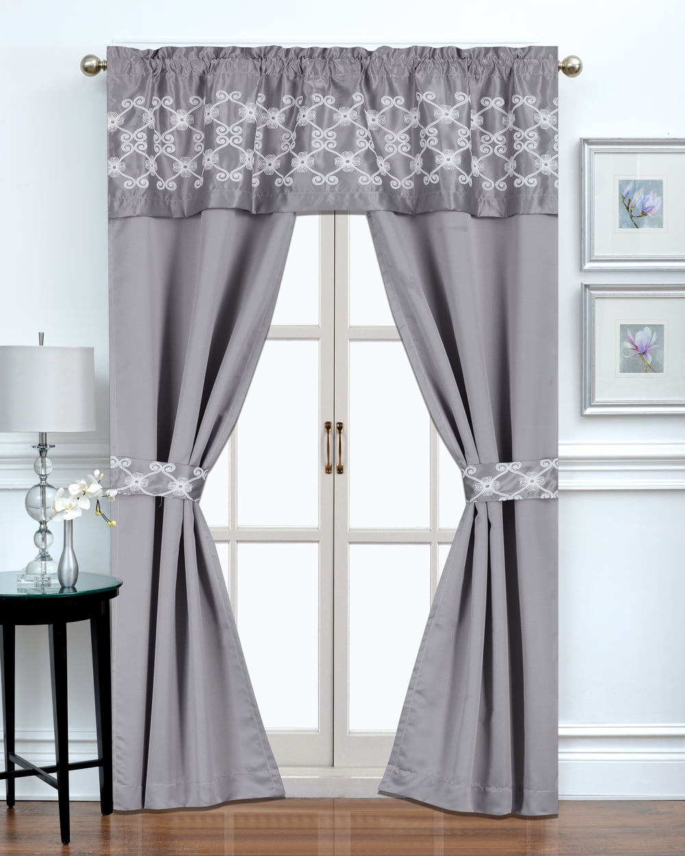 Complete 5 Piece Floral Embroidered Blackout Attached Window in a Bag ...