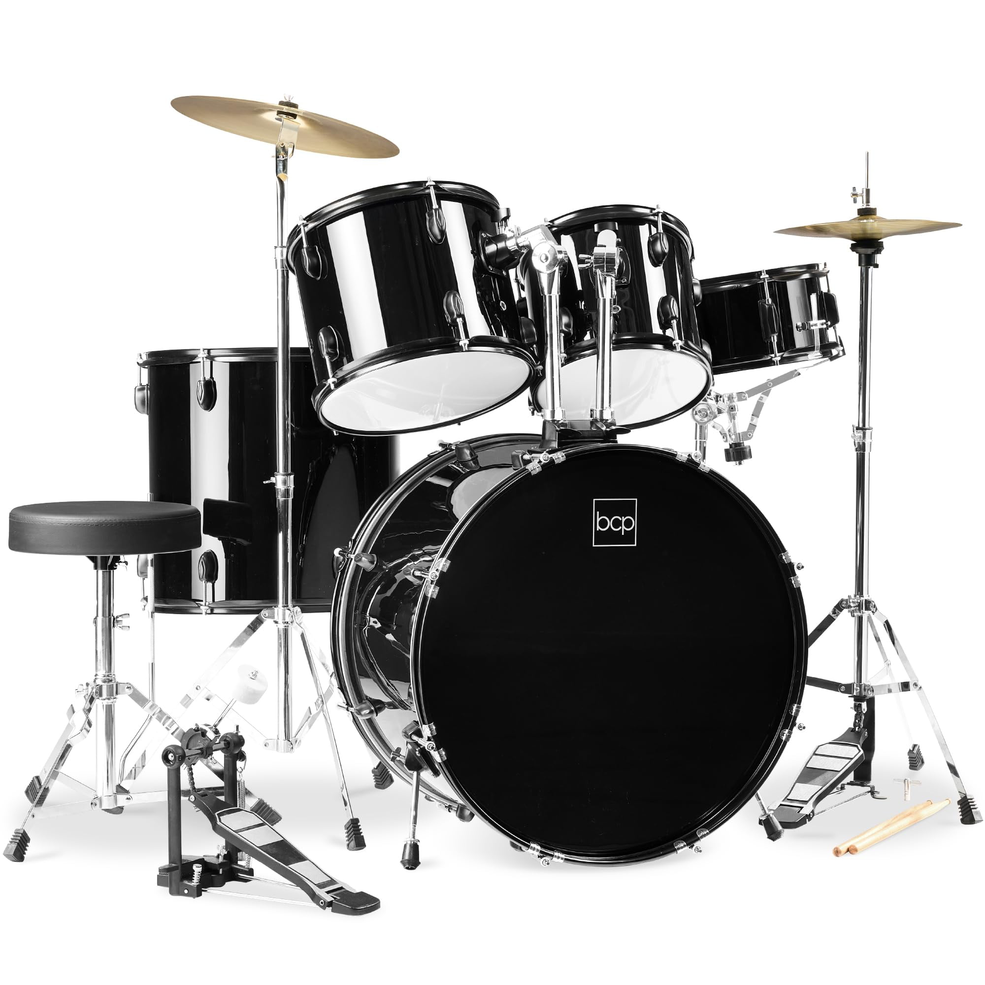 Complete 5-Piece Full Size Adult Drum Set with Cymbals Stands Stool ...