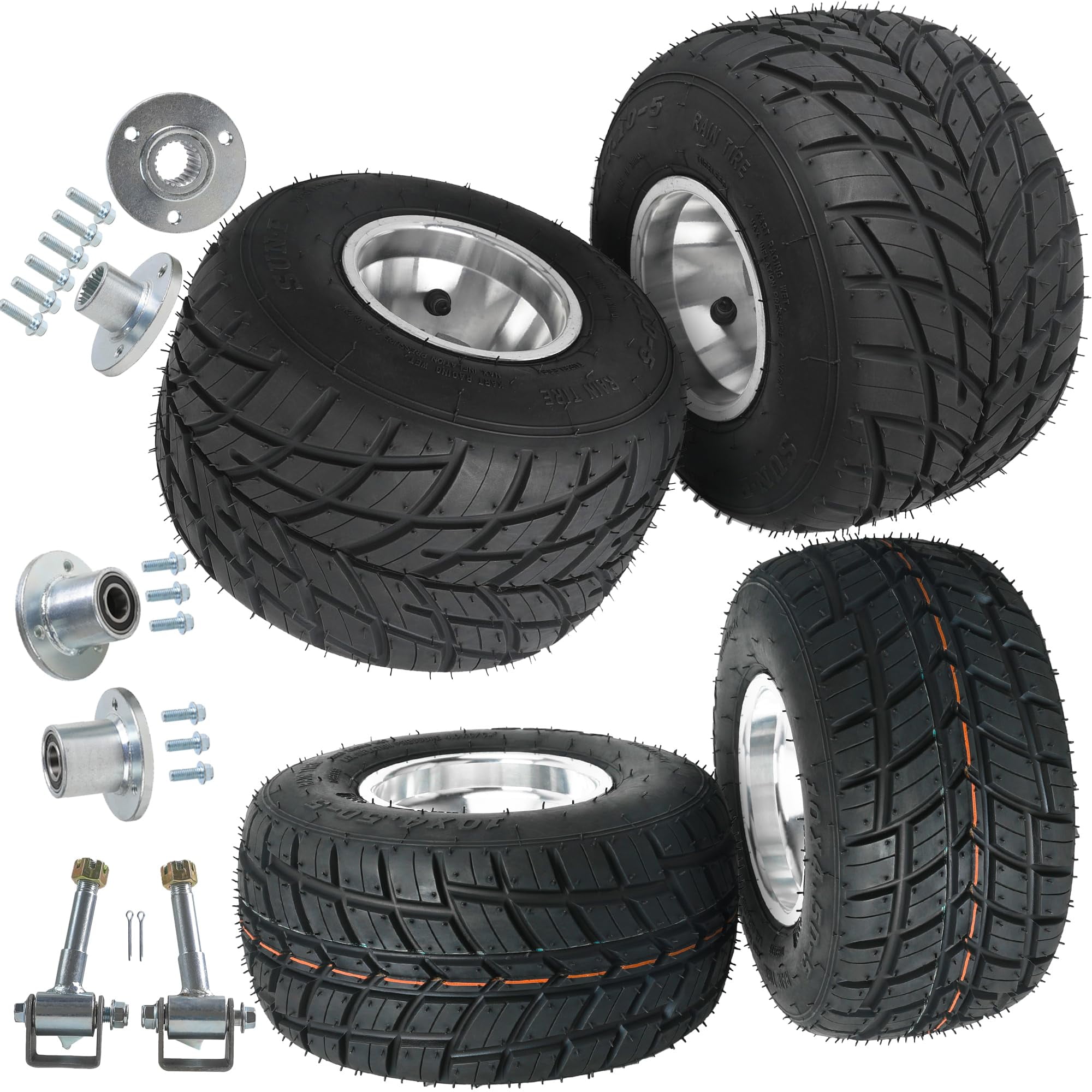 Complete 5 inch Go Kart Wheels Set Front 10x4.50-5 Tubeless Rain Tires ...