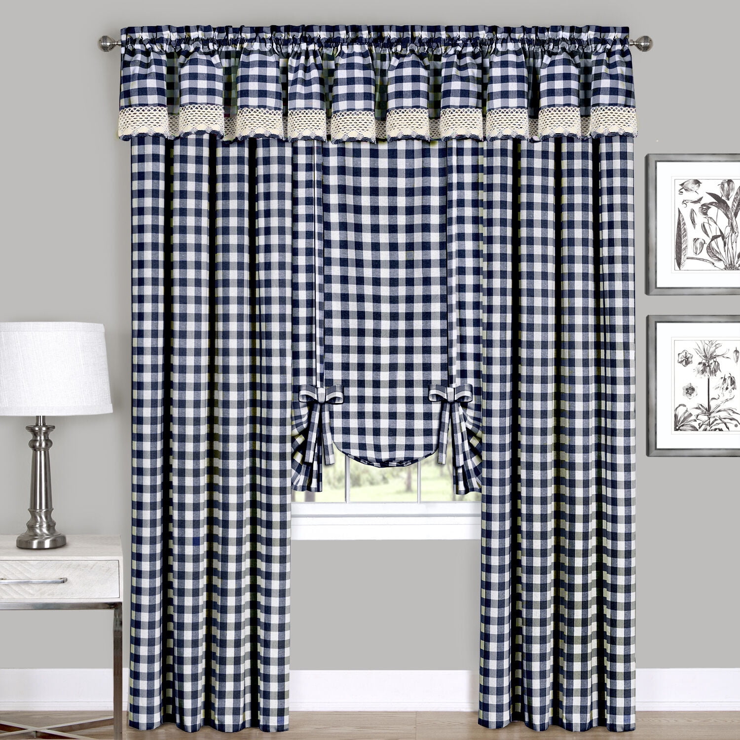 Complete 6 Pc. Country Chic Plaid Window Curtain Treatment Set, Cozy ...