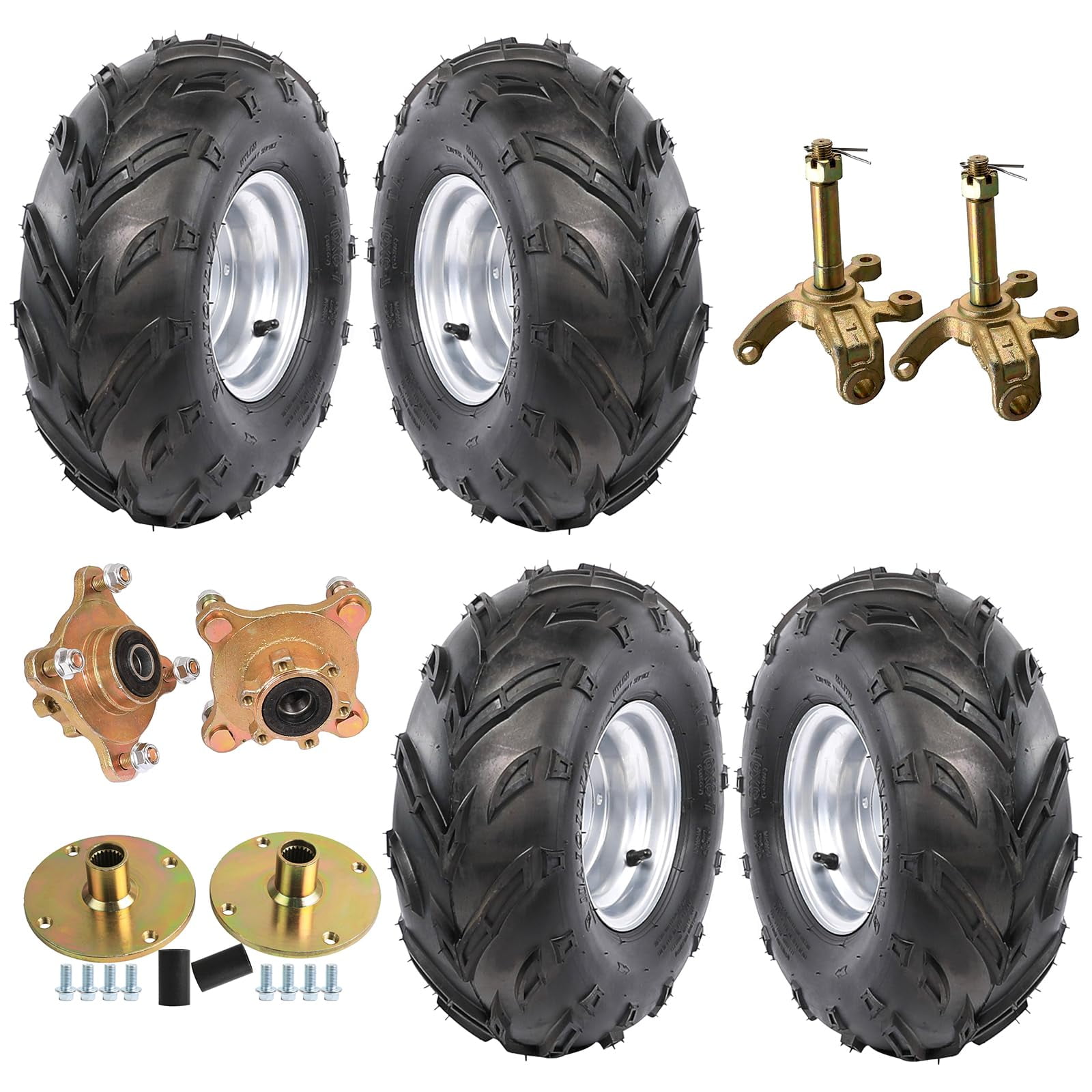 Complete 7" Wheel Set with 16x8-7 Tires on Rims 16x8x7 and 4 Stud Hubs ...
