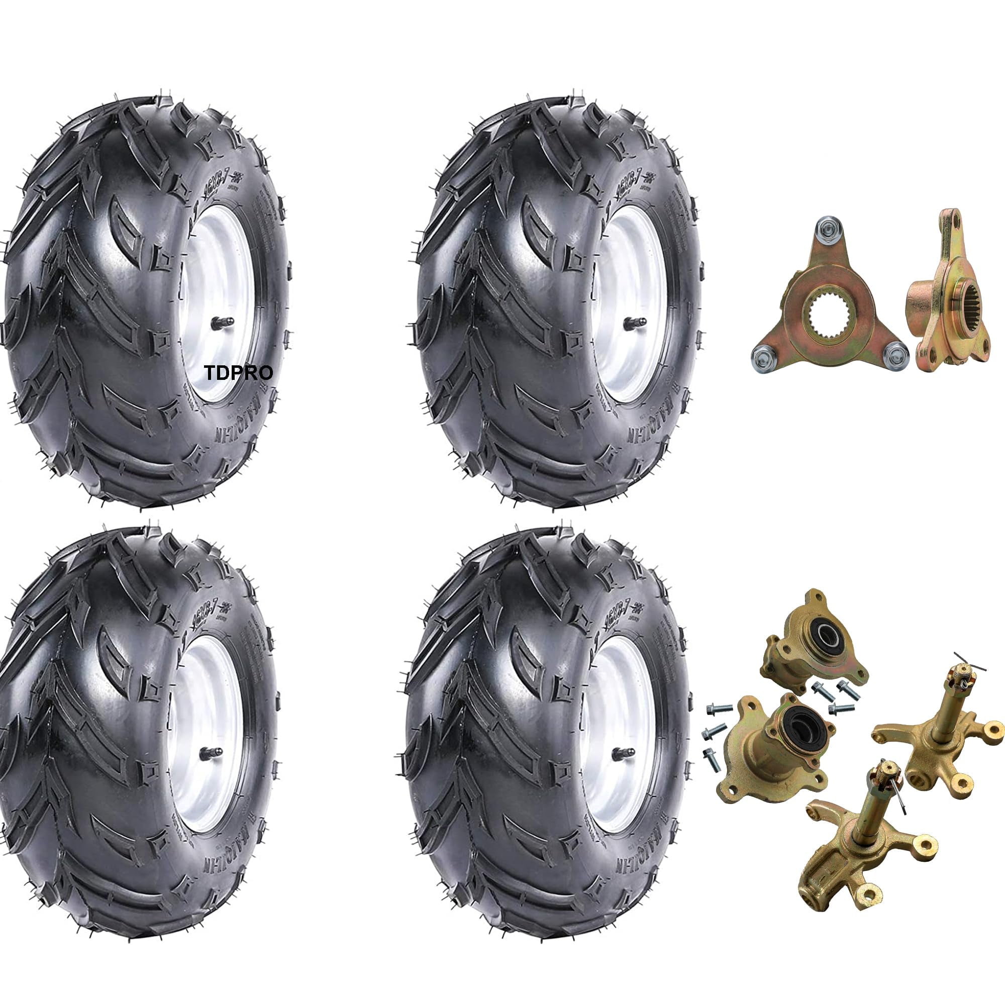 Complete 7" Wheel Set with 16x8-7 Tires on Rims and 3 Stud Hubs ...