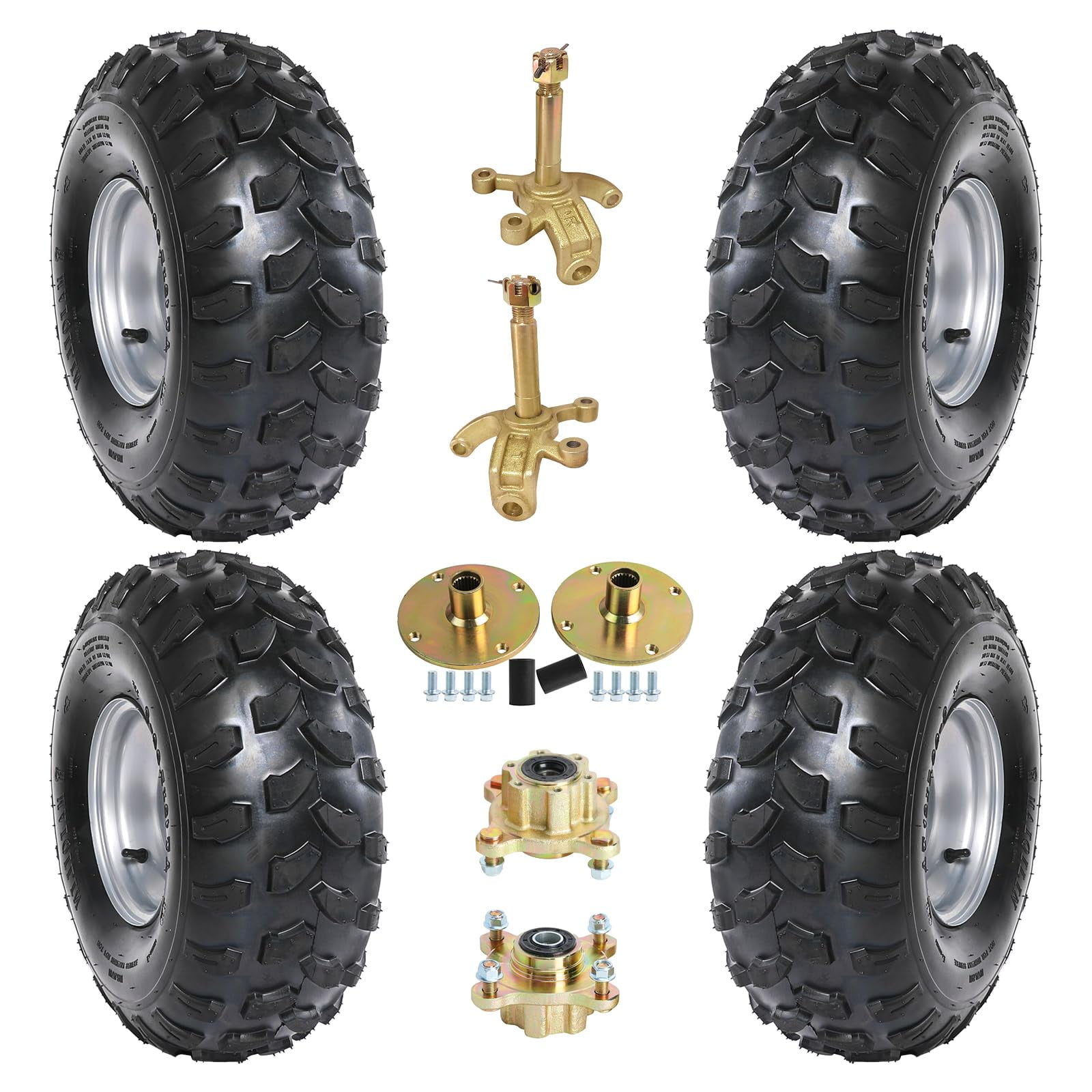 Complete 8" Wheel Set with 19x7-8 Tires on Rims and 4 Stud Hubs Steering Knuckle for Go Kart ATV ...