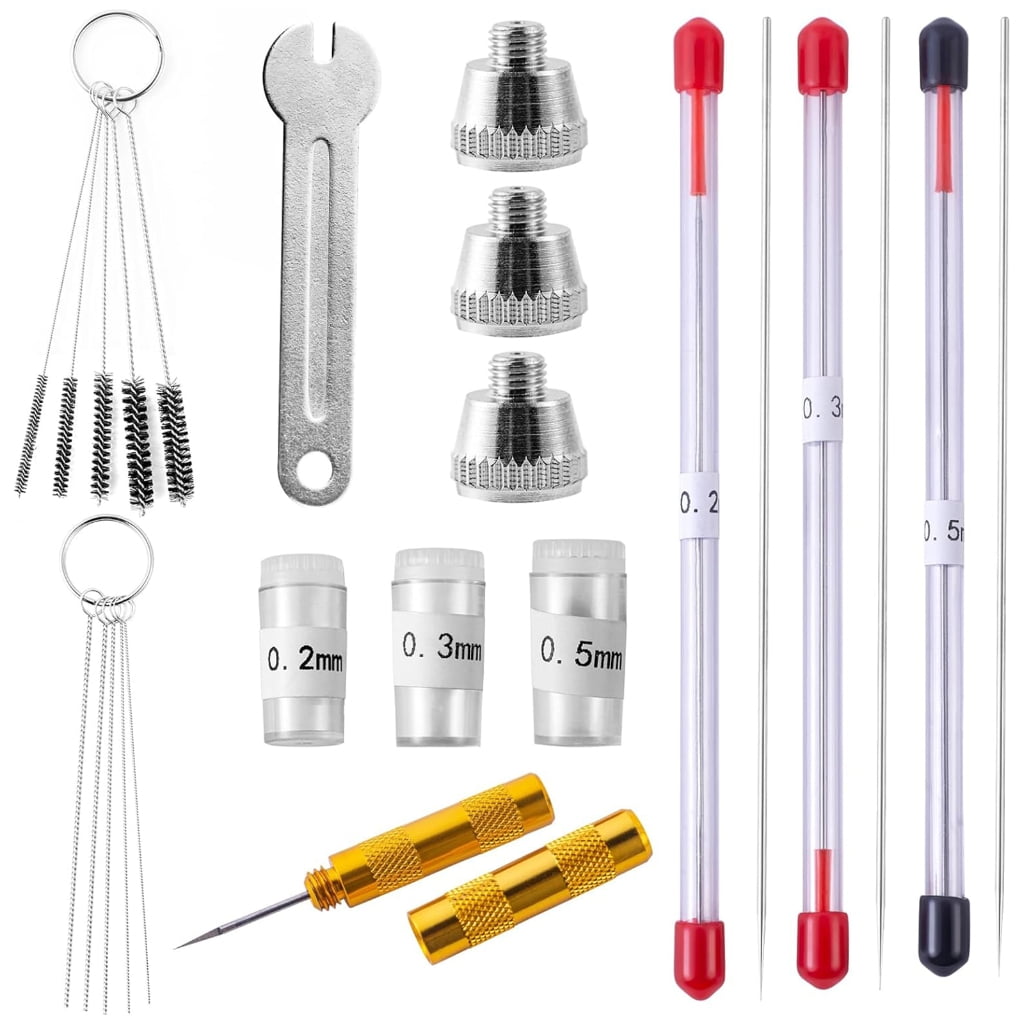 Complete Airbrush Maintenance Set Nozzles Caps Cleaning Brushes Steel ...