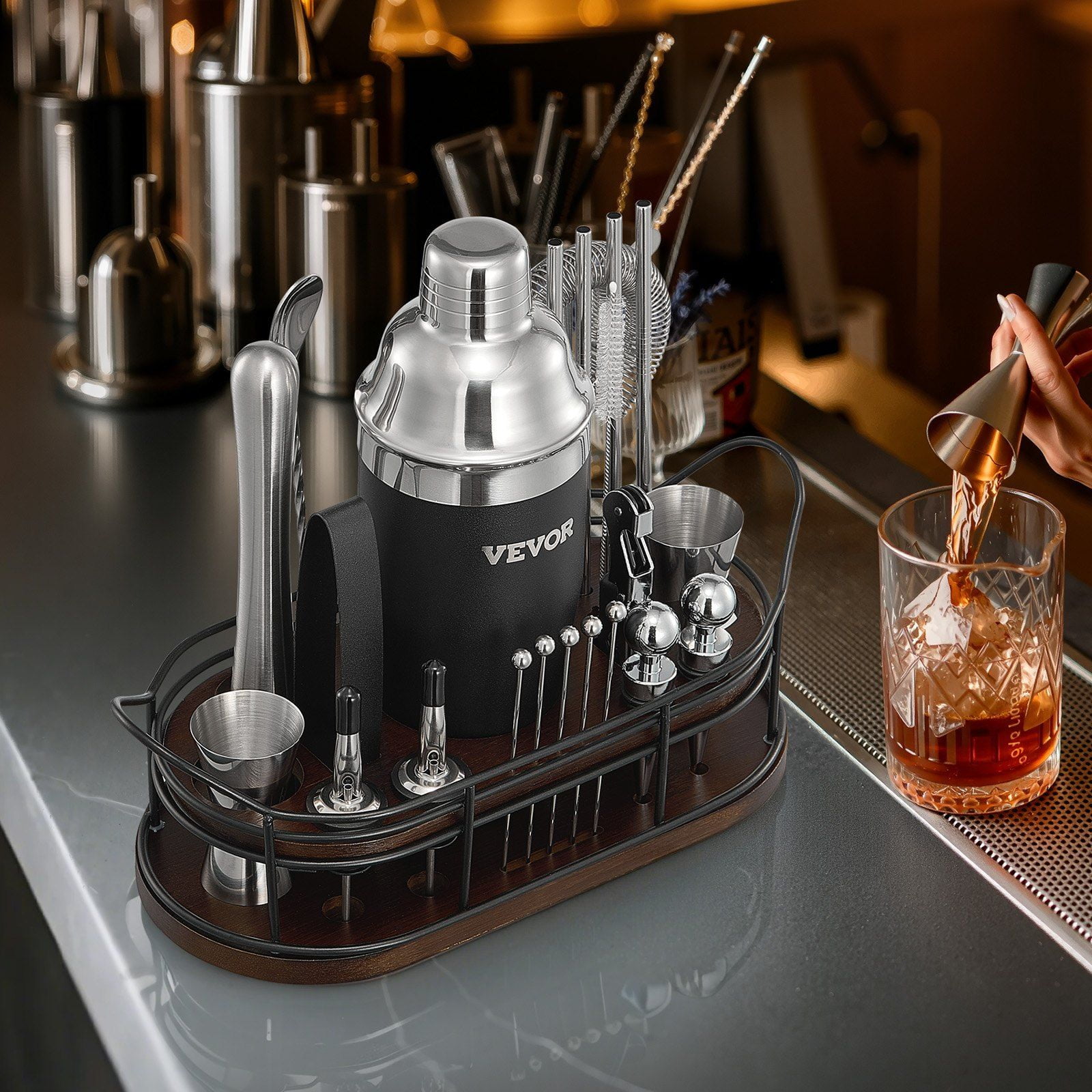Complete Bartending Set 23 Pcs, Silver Cocktail Shaker & Stainless ...