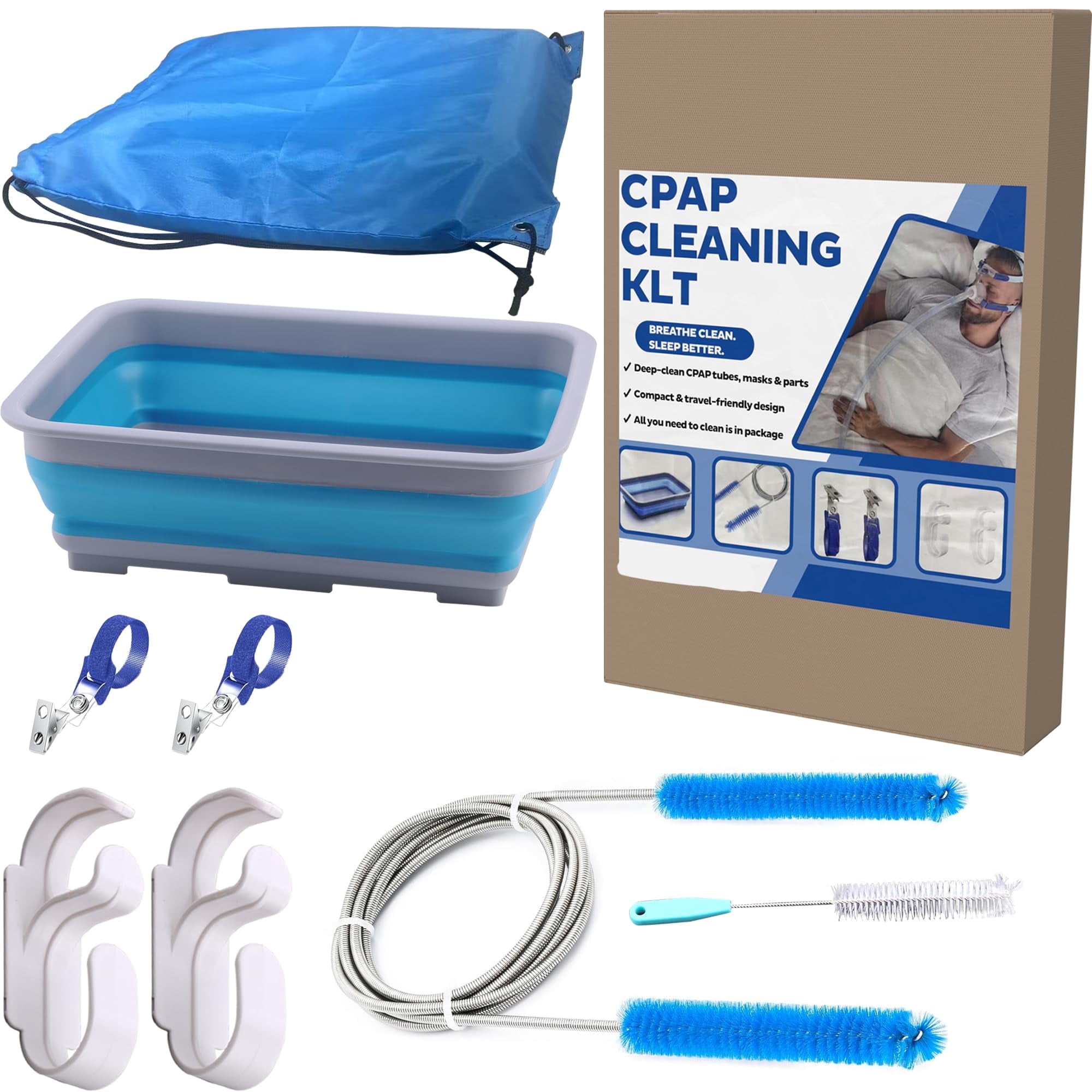 Complete CPAP Cleaning Kit, 6.5 ft Tube Cleaning Brushes Compatible ...