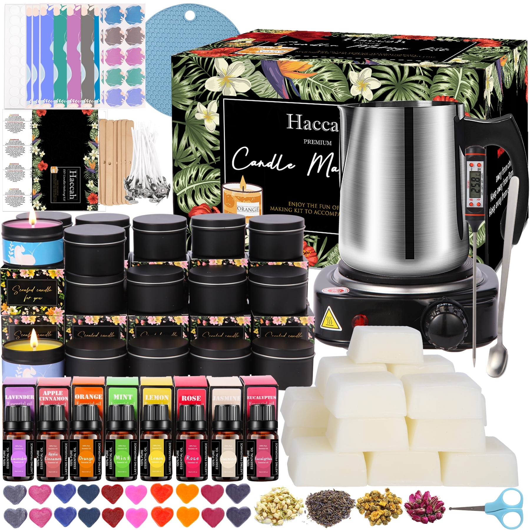 Haccah Candle Making Kit, 500W Wax Melter, Beeswax, Wicks, Scents ...