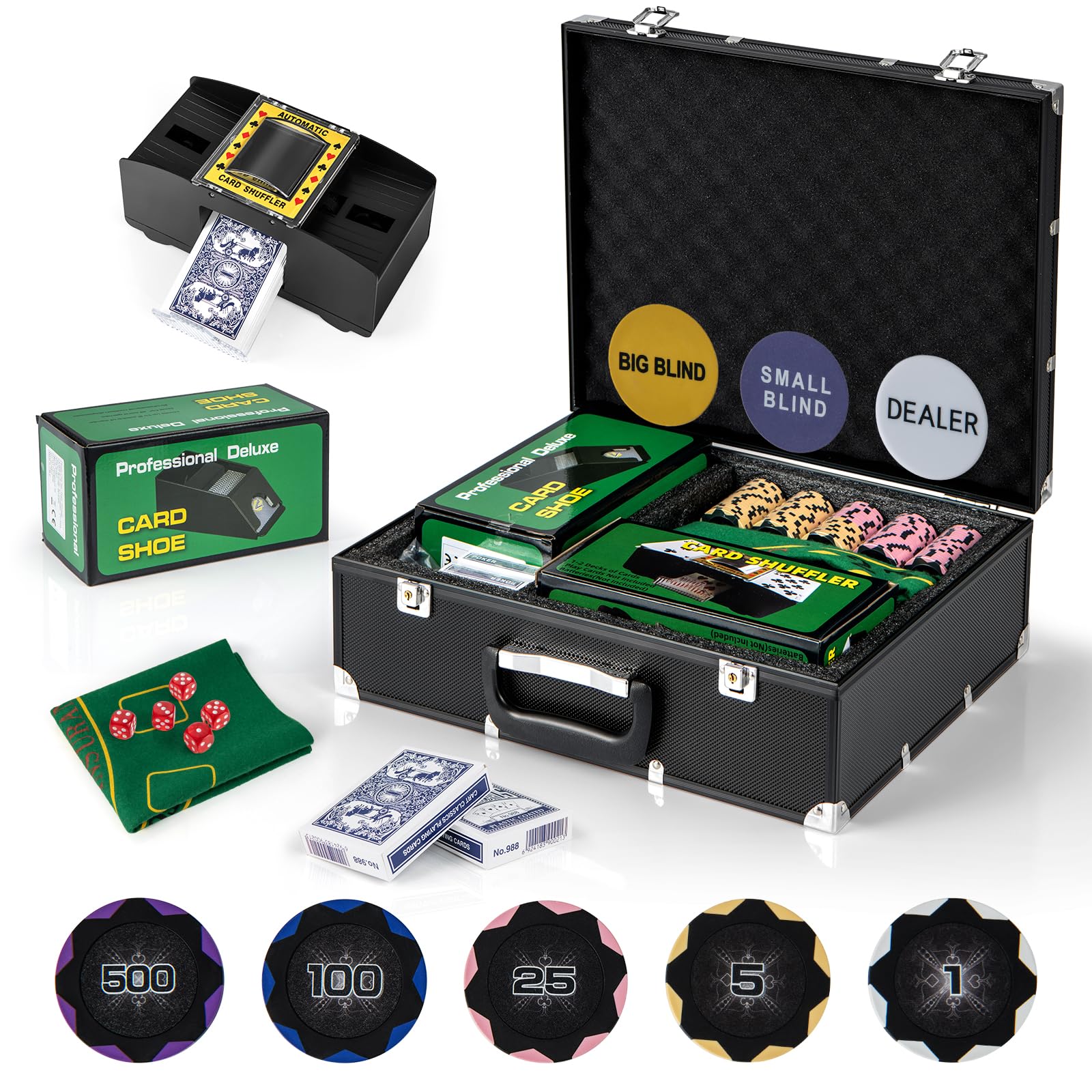Complete Casino Poker Set 300 Chips w/Accessories – 6 Decks, 5 Dice, 3 ...