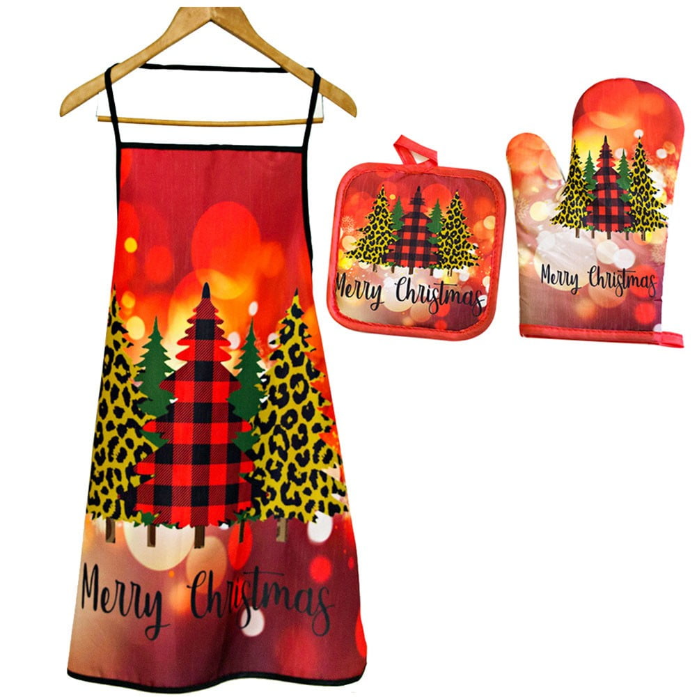 Complete Christmas Cooking Set Cartoon Santa Claus Apron Gloves And Mat ...