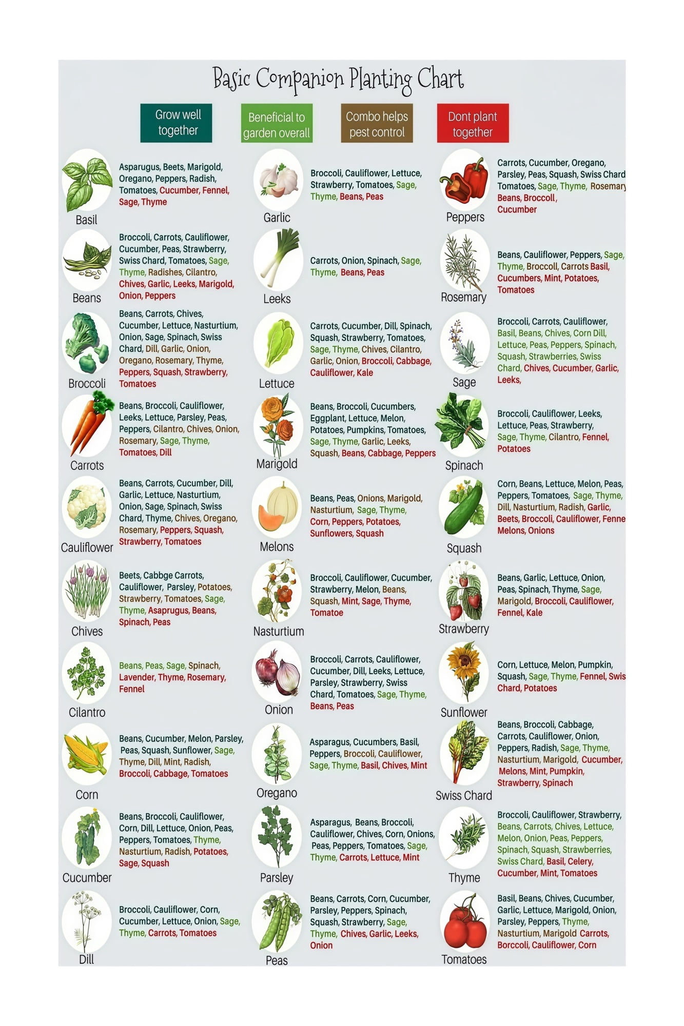 Complete Companion Planting Guide Chart for Vegetable Flower Herb ...