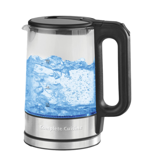 Complete Cuisine 1.7 Liter Cordless Glass Electric Kettle, with Blue ...