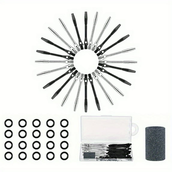 Complete Dart Accessory Kit, 24 Aluminum Shafts (Black/Silver) with 20 ...