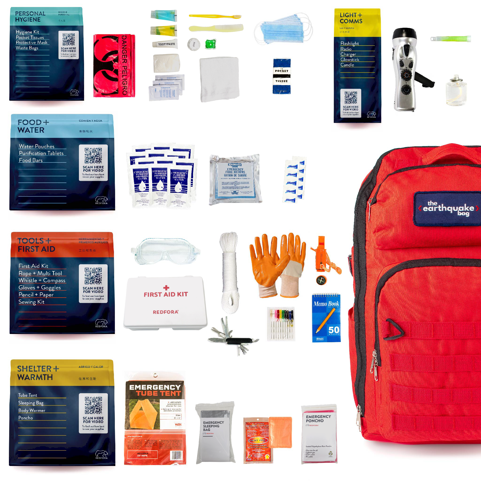 Earthquake Emergency Kit 4 People 72HRS Essential Emergency Survival ...