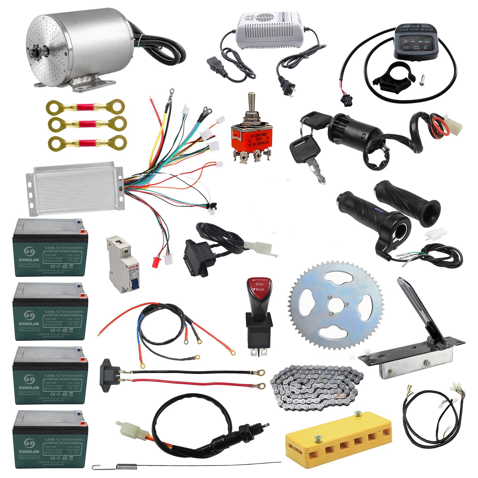Complete Electric Brushless DC Motor Kit, 48V 1800W Motor Controller with Battery Set 428 ...