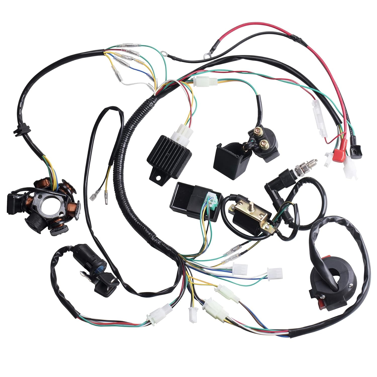 Complete Electrics Wiring Harness Coil Stator Solenoid Relay CDI Spark ...