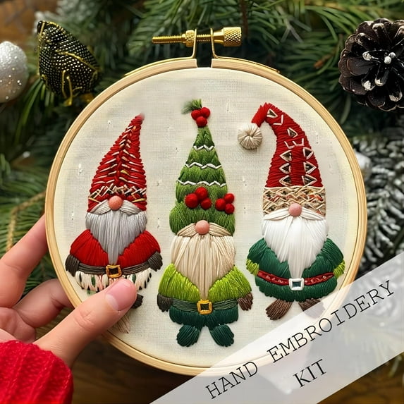 Embroidery Kit with Hoop Threads and Needles for Holiday Festive DIY ...