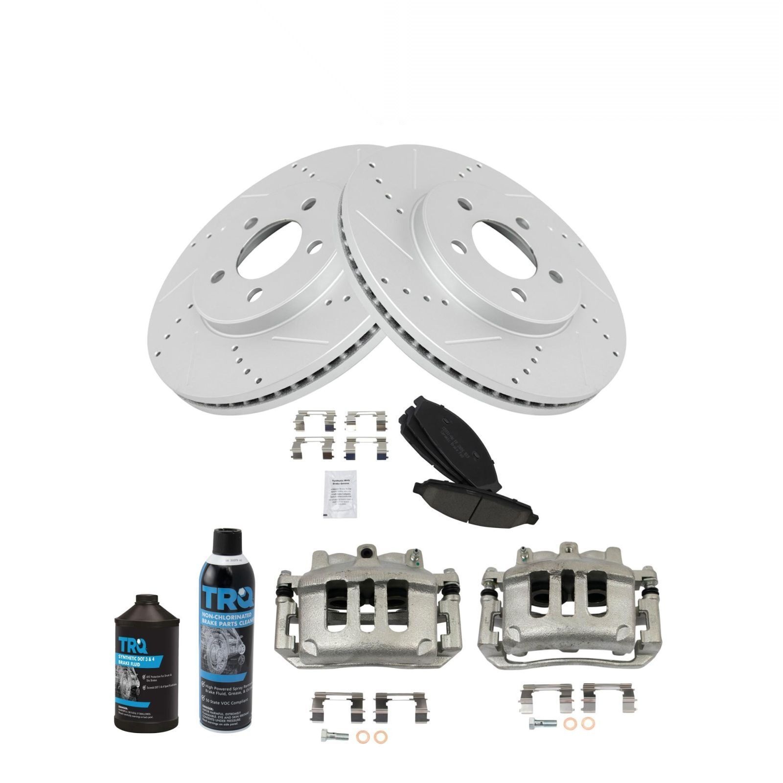 Complete Front Ceramic Brake Pad Rotor & Caliper Kit with Brake Fluid ...