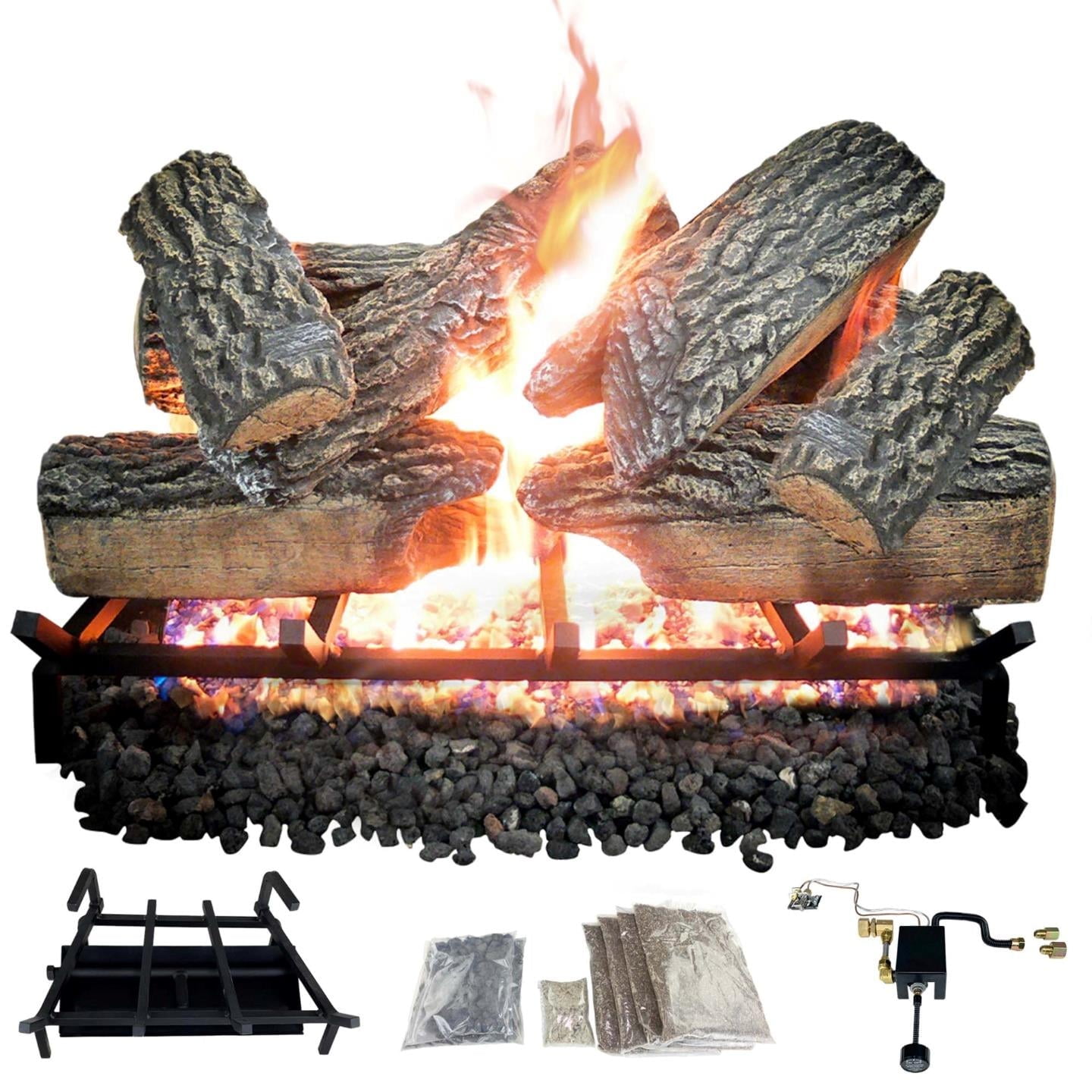 Dreffco Premium Gas Log Kit 100K BTU Vented Fireplace Propane Blazing ...