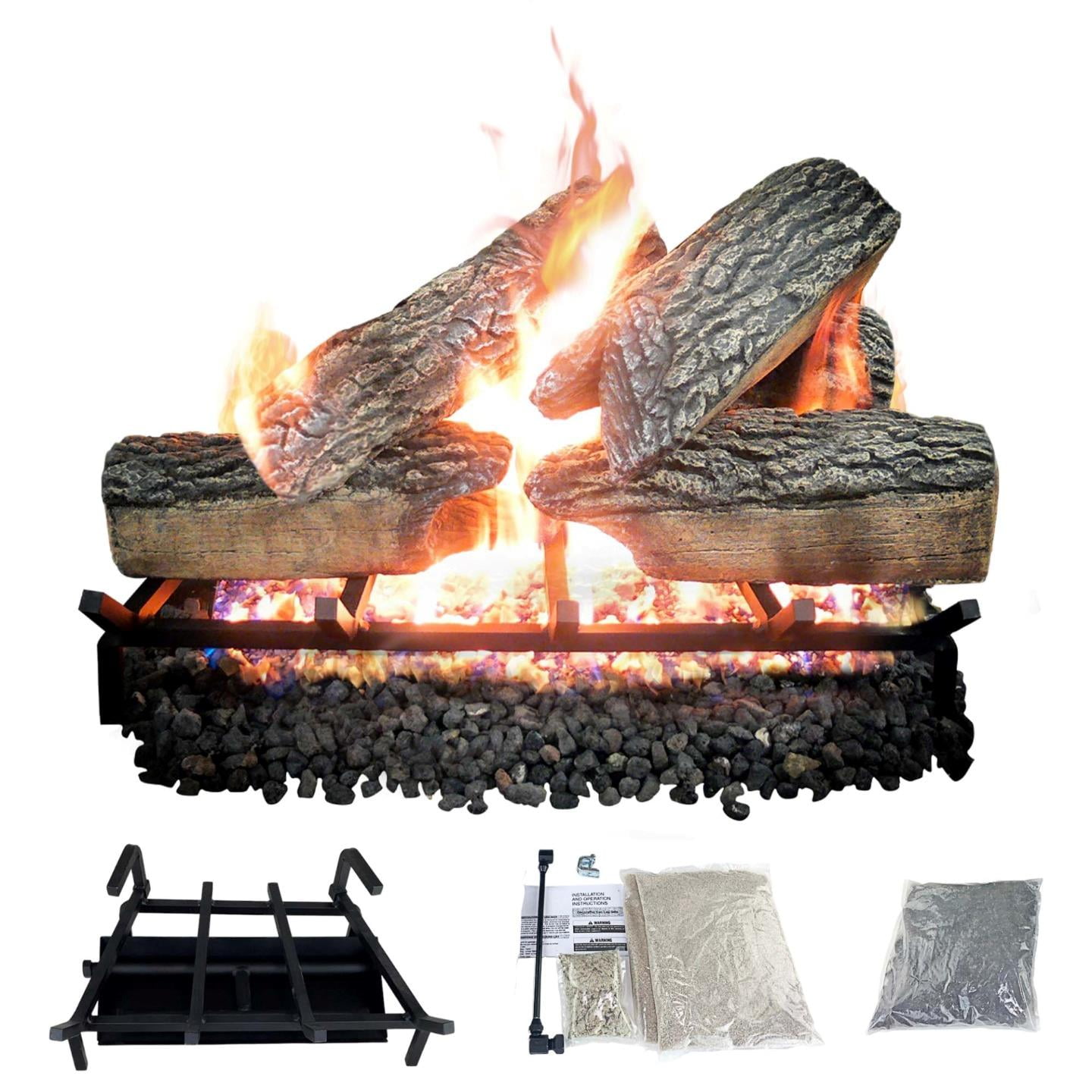Complete Gas Log Kit for Vented Fireplaces, Blazing Oak Design, NG ...