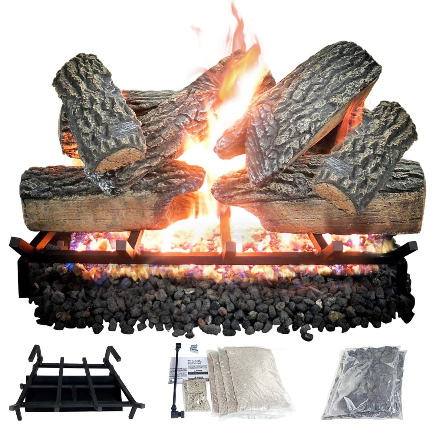 Complete Gas Log Kit for Vented Fireplaces, Blazing Oak Design, NG ...