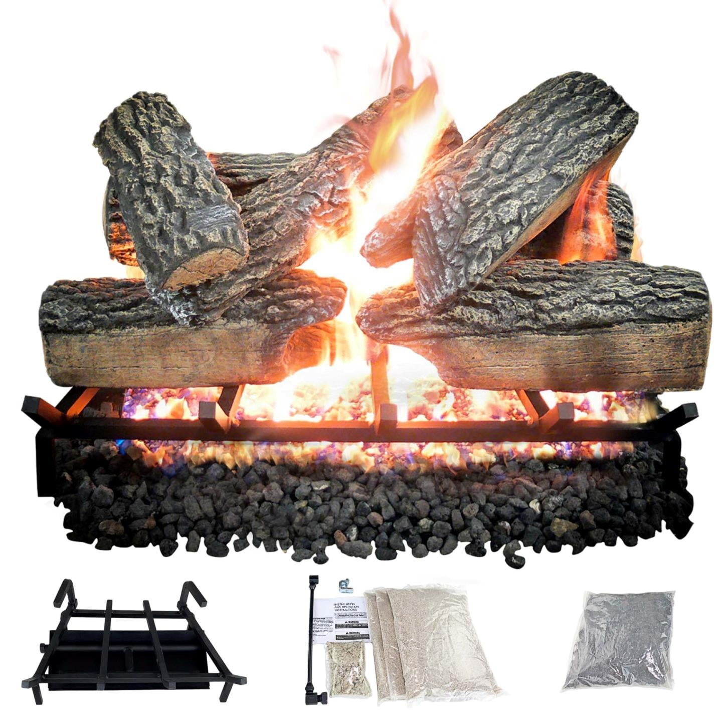Complete Gas Log Kit for Vented Fireplaces, Blazing Oak Design, NG ...