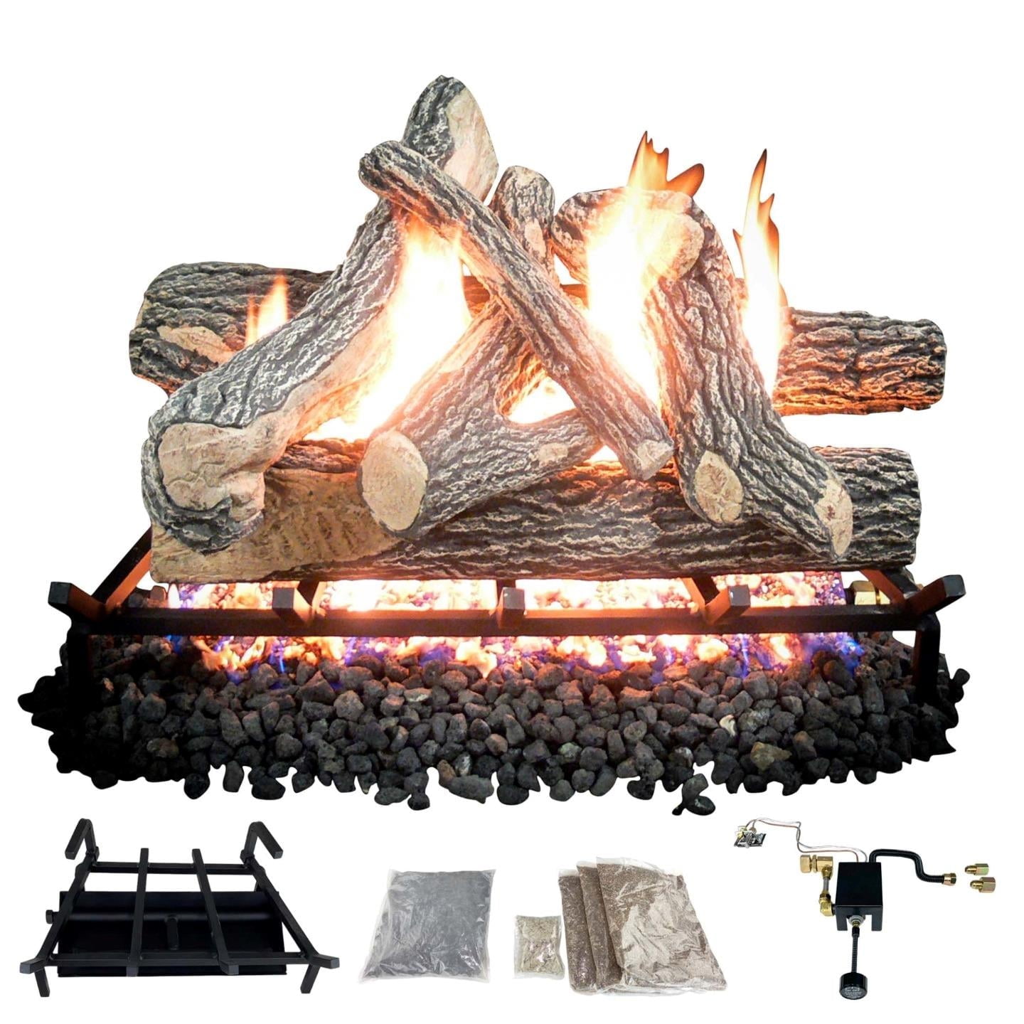 Dreffco 24-inch 90K BTU Refractory Cement Great Oak Propane Gas Log Kit ...