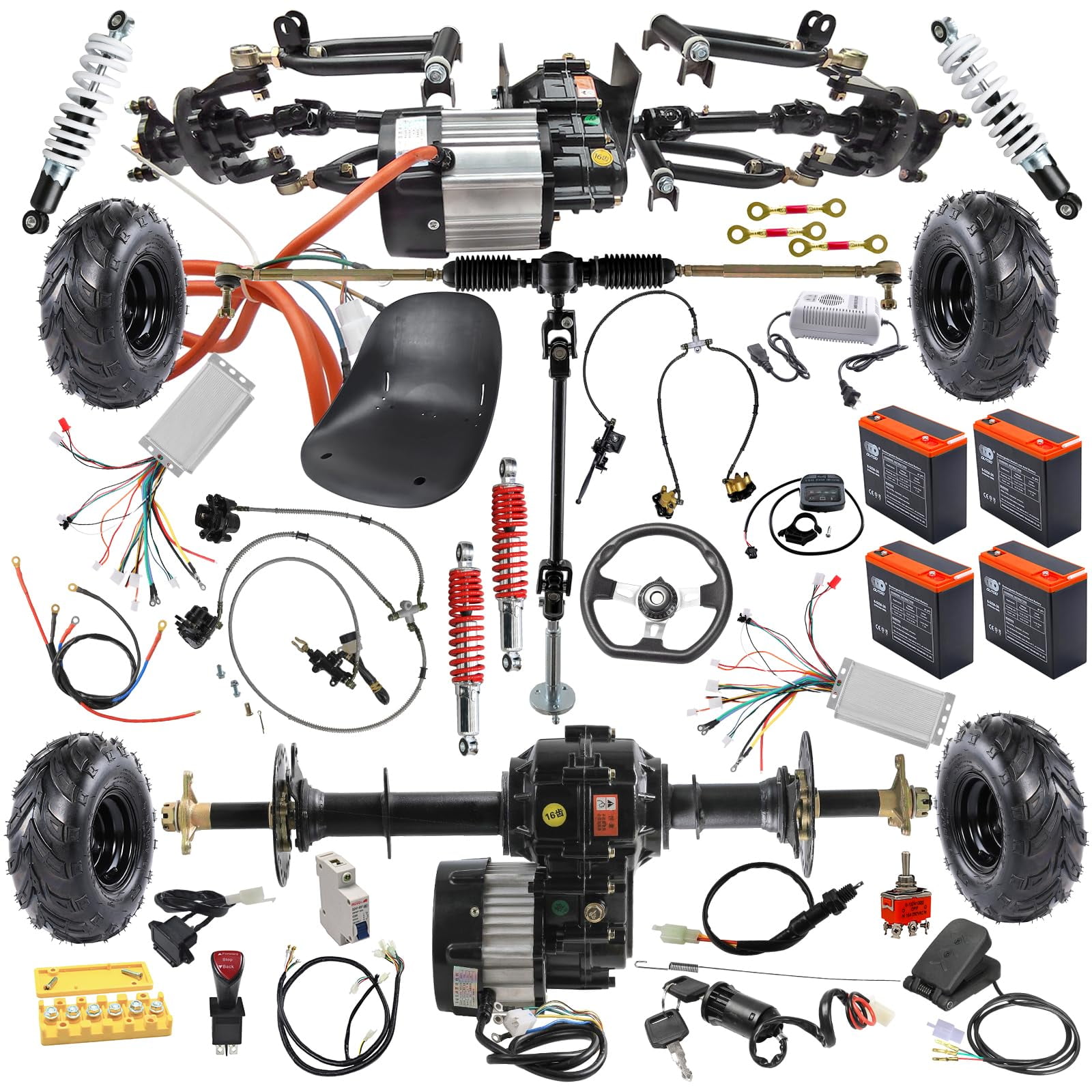 Complete Go Kart Assembly Kit, 4 Wheel Drive Kit, 34" Rear Axle, 48V ...