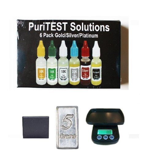 Complete Gold Testing Kit with Silver, Platinum Acids, Test Stone, Lab ...
