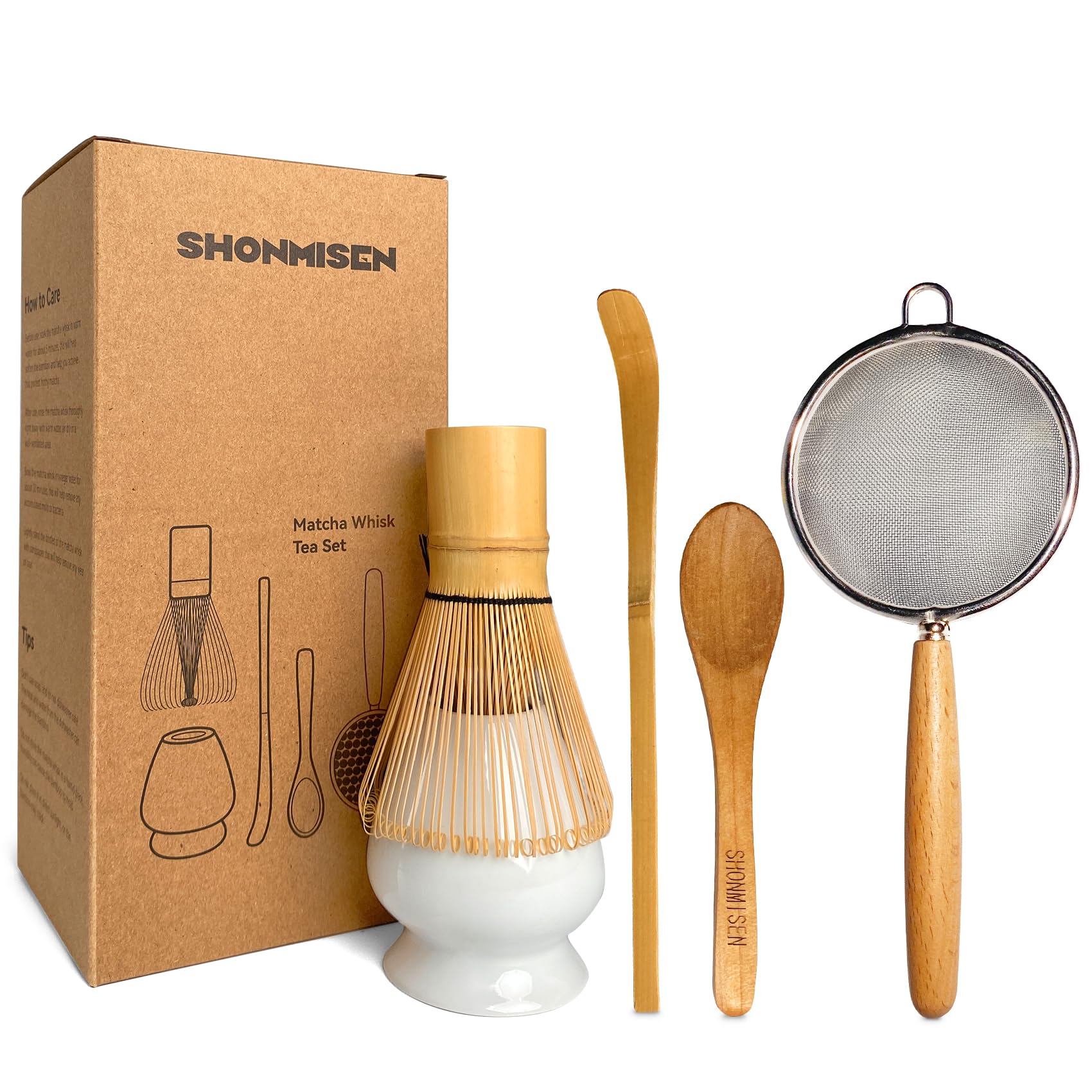 Complete Matcha Whisk Kit, Chasen with 120 Prongs, Ceramic Whisk Stand ...