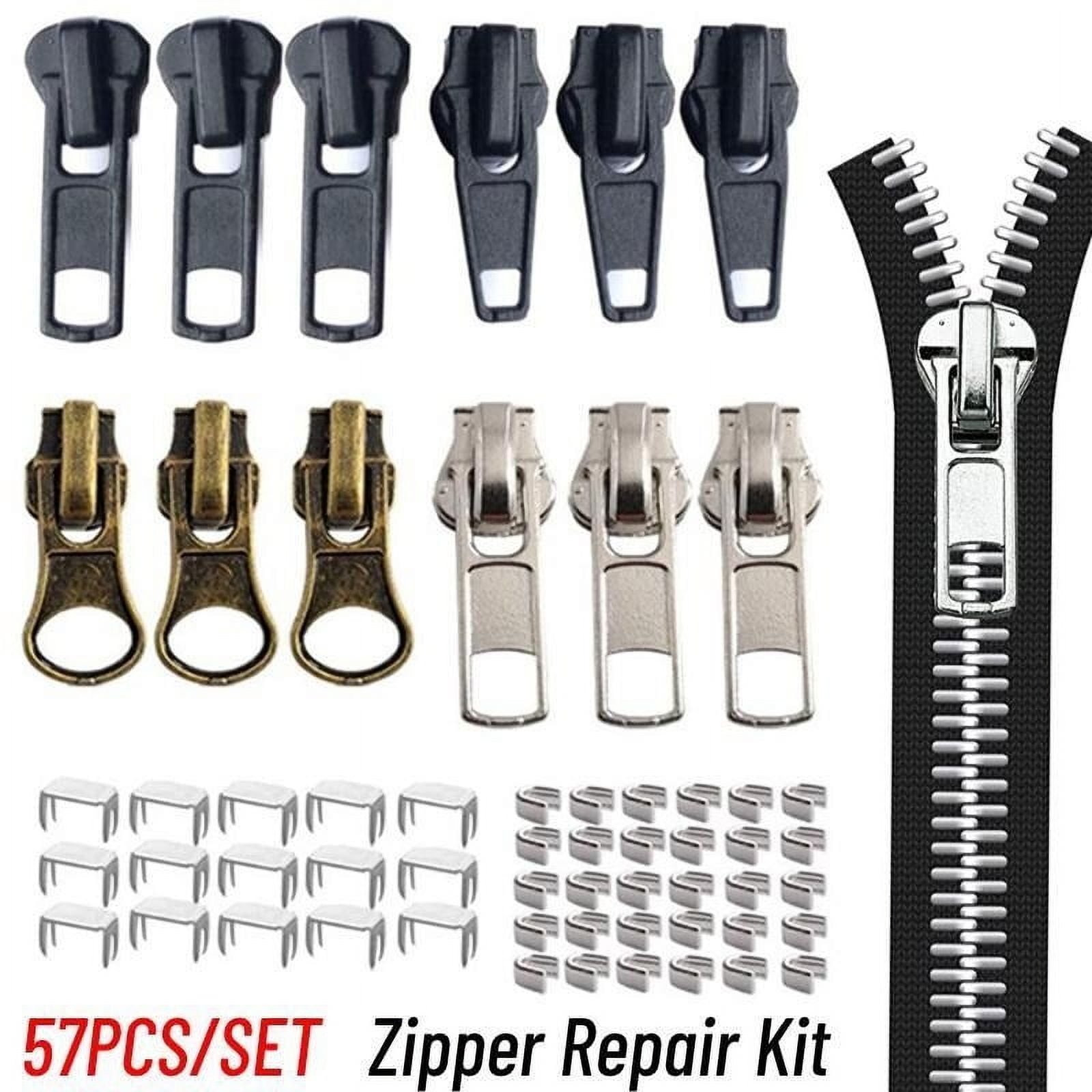 Complete Multi-Size Zipper Repair Kit (57 pieces) For Metal, Plastic ...