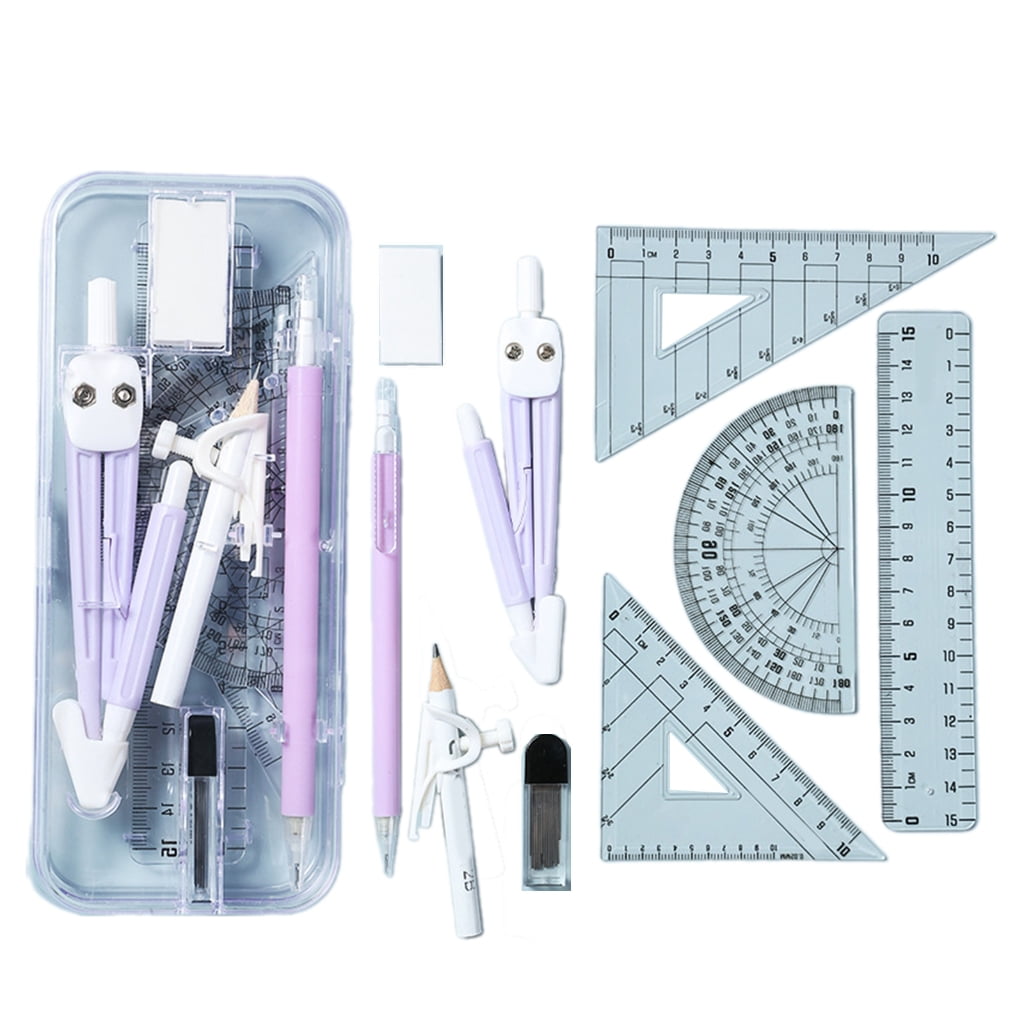 Complete Plastic Geometry Kits With 9 Essential Tools Including Compass ...