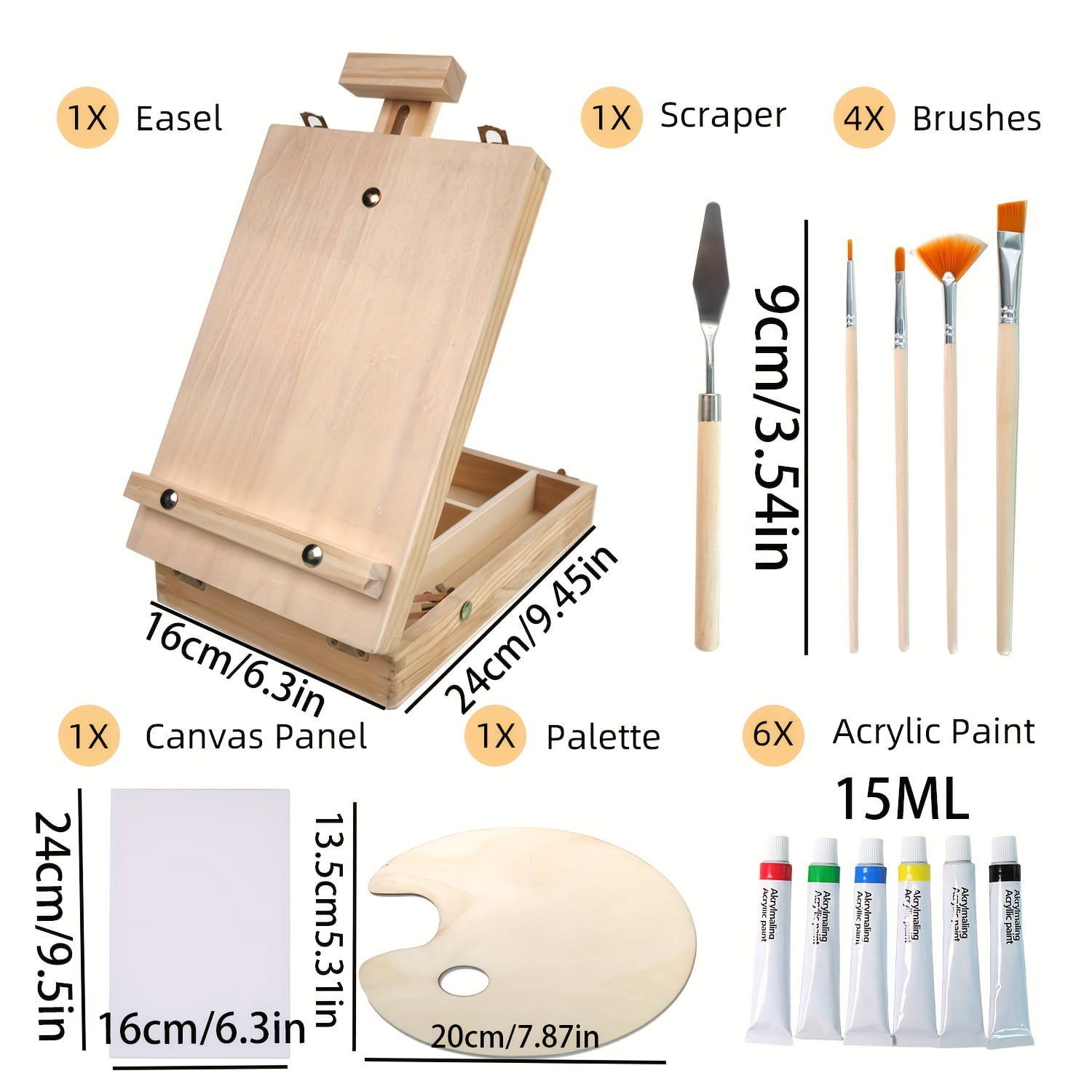 Complete Portable Painting Set (14 Pcs), Adjustable White Easel Box ...