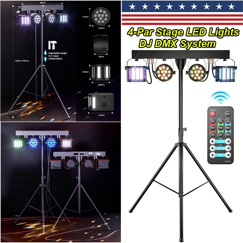 Complete Professional 4-Par Stage LEDs Lights DMX System & Stand ...