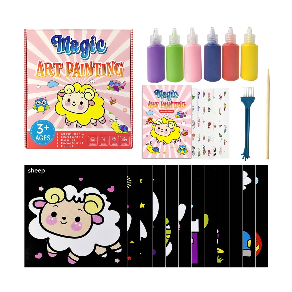 Complete Sand Painting Tool with 12 Sand Paintings Cards, 6 Bottles of ...