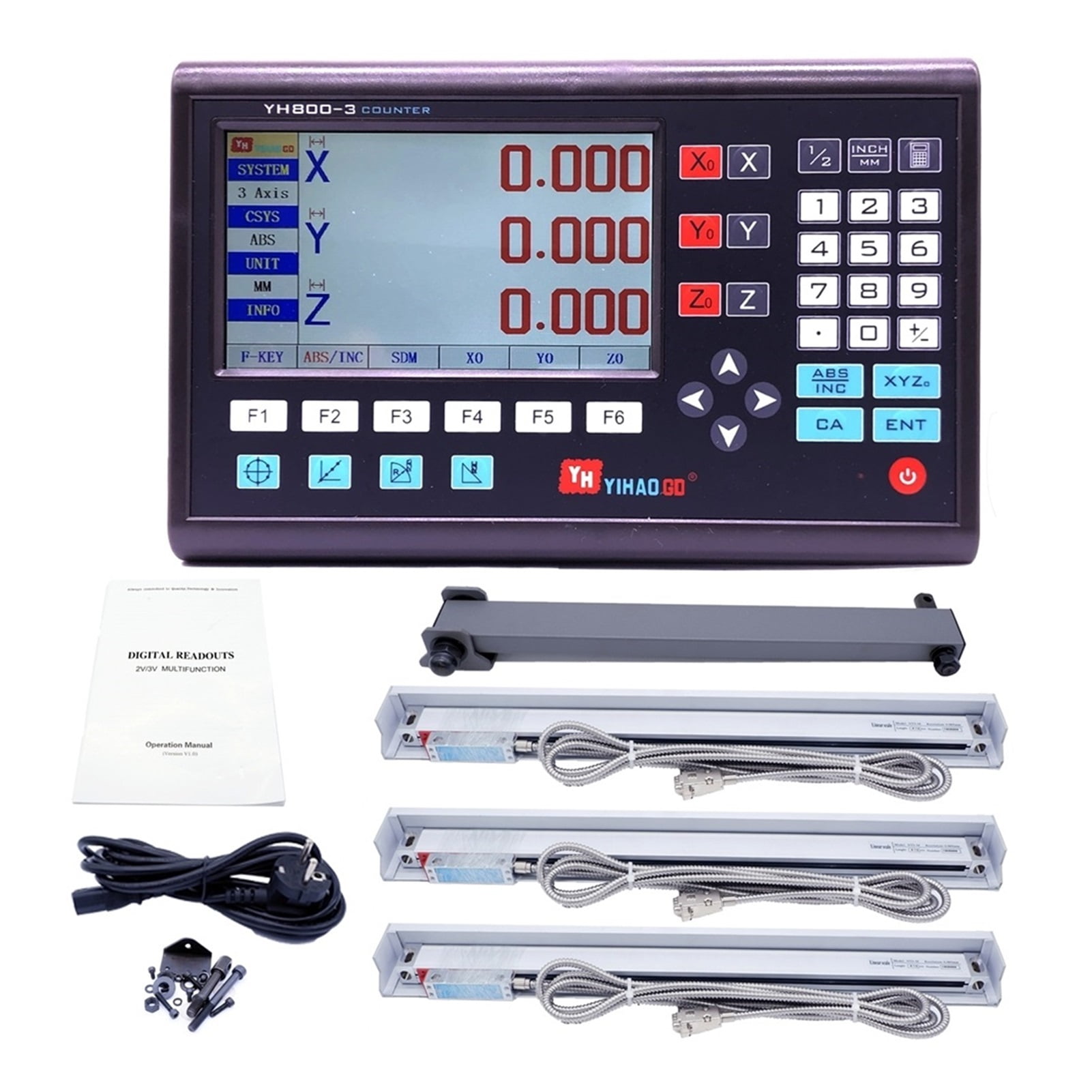 Complete Set 3 Axis LCD Digital Readout With 3 Pieces 0-1000mm Glass Linear Scale Encoder Sensor ...