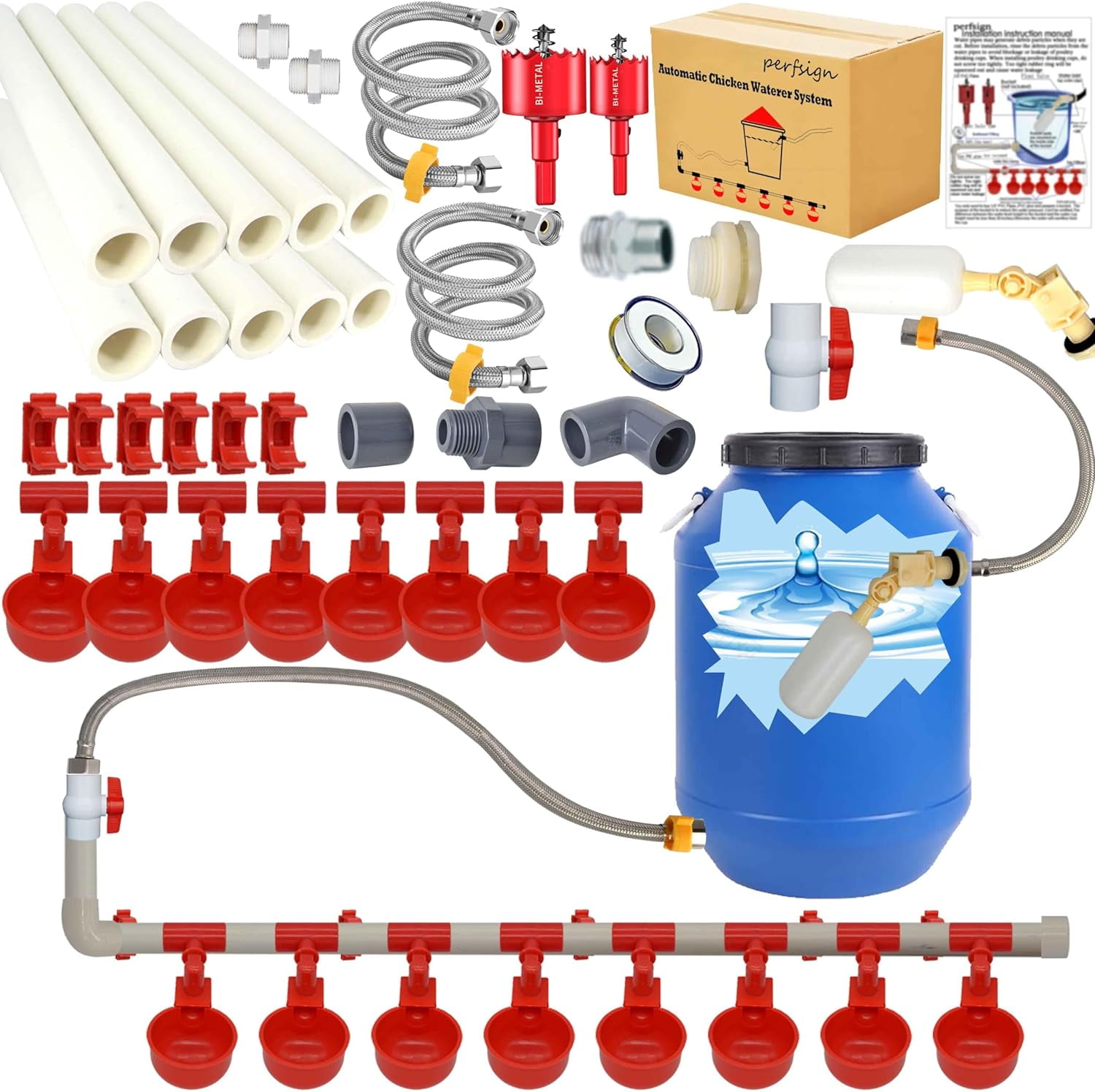 Complete Set Pipeline Automatic Chicken Waterer System(58 Accessories ...