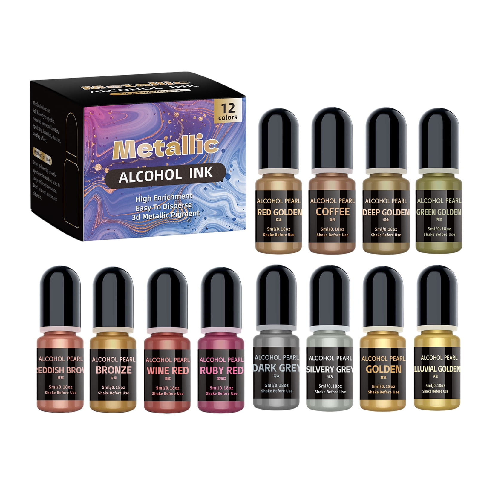 Complete Set of 12 Metallic Alcohols Inks for Resin and Crafting ...