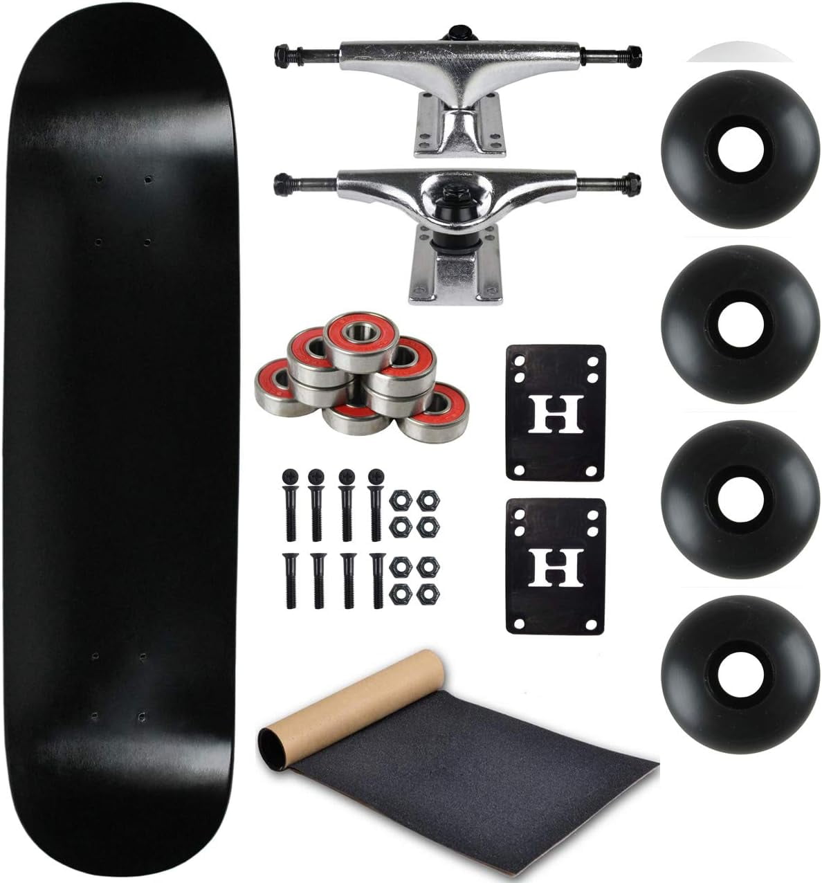 Complete Skateboard Dip Black 7.5" with Silver Trucks and Black Wheels ...
