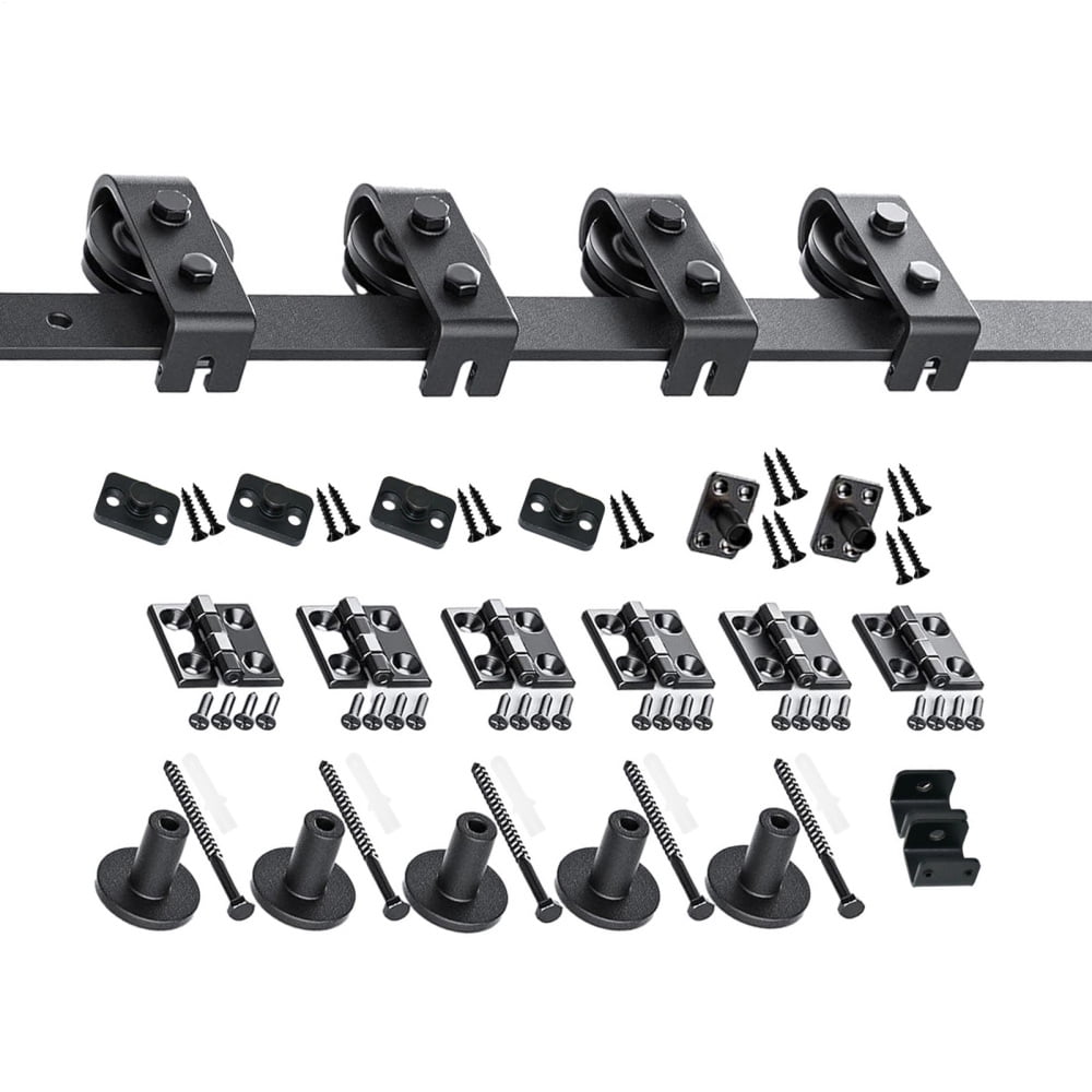 Complete Sliding Barn Door Hardware Kit - 58" Top Mount Track, Rollers ...